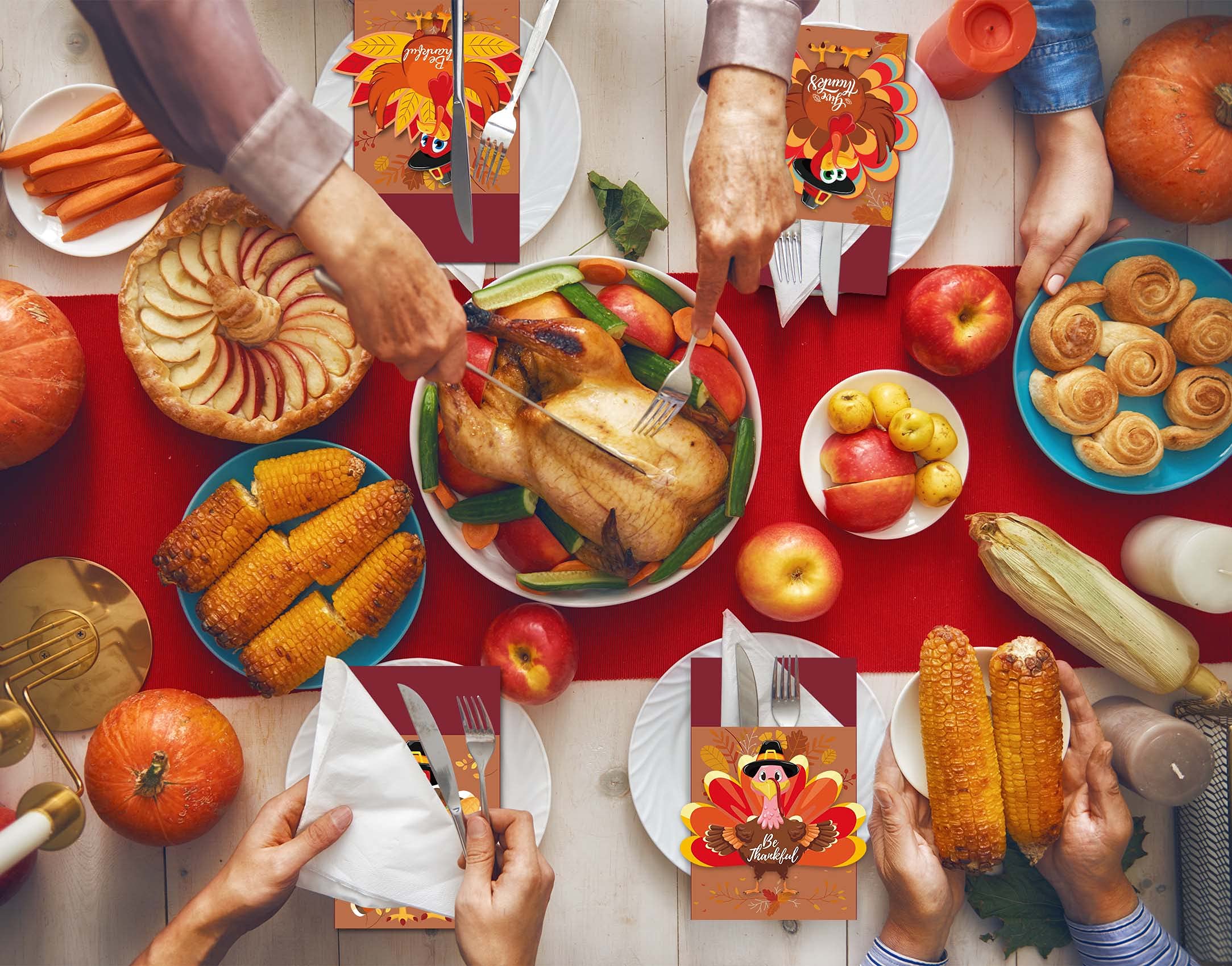 Thanksgiving Cutlery Holder Set 24PCS Thanksgiving Table Decor Set Thanksgiving Table Setting Decorations Thanksgiving Turkey Utensil Décor for Thanksgiving Autumn Fall Harvest Party Table Decoration