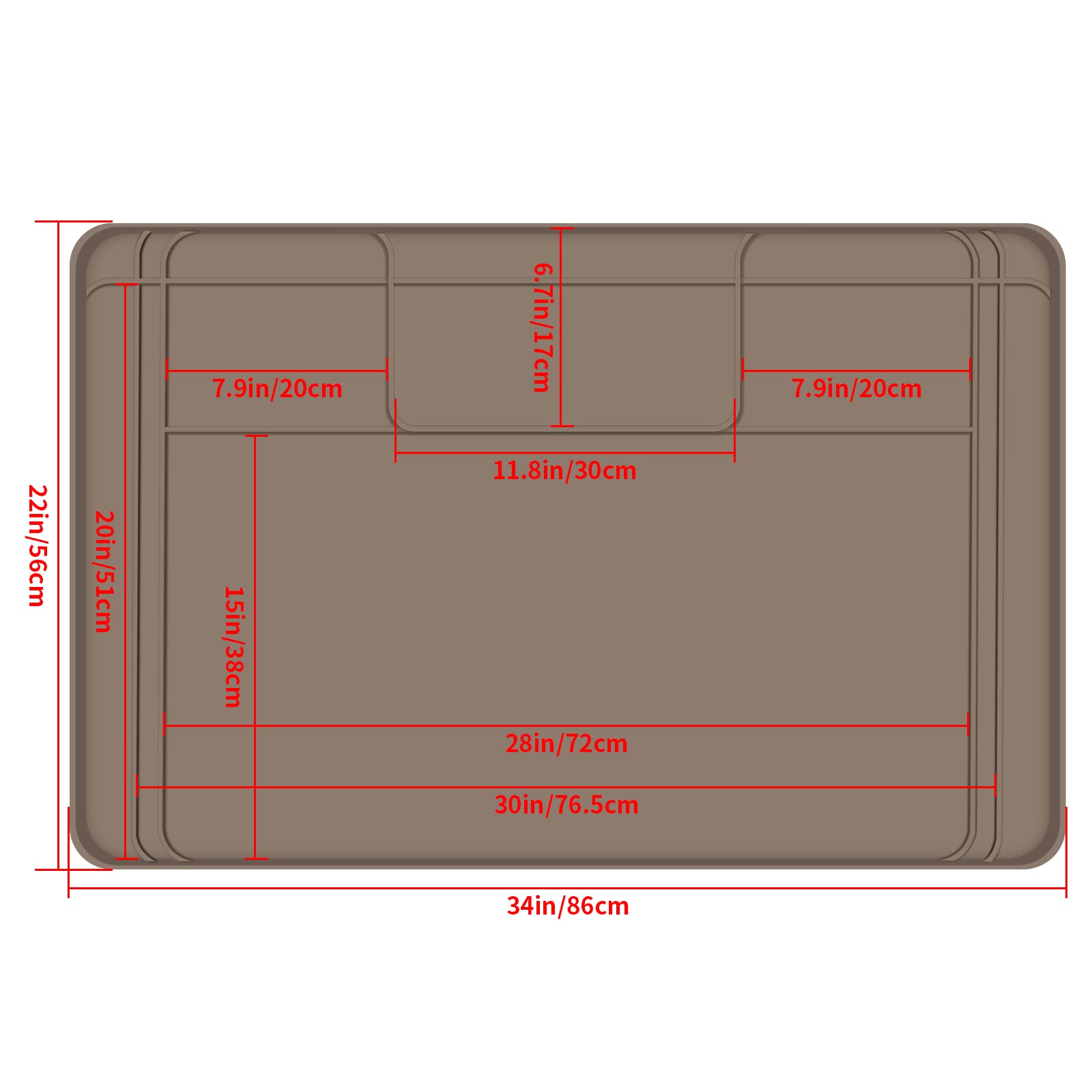 Sanbege Under Sink Mat Liner 34" x 22", Trimmable Kitchen Cabinet Protector Tray, Multipurpose Silicone Waterproof Mat for 36" Cabinet and Crafting, Pet Bowls, Floor Organization (Brown)