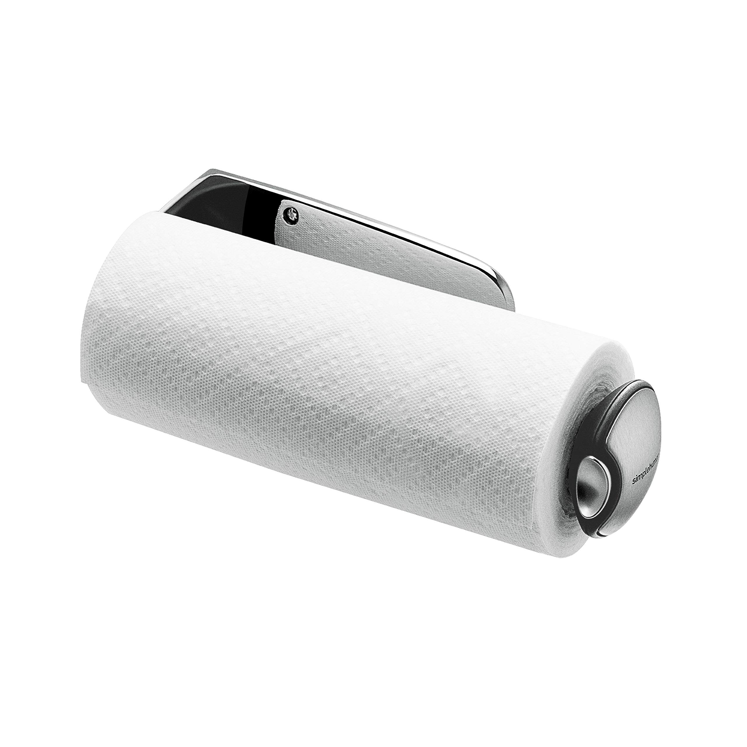 simplehuman KT1086 Quick Load Wall Mounted Kitchen Roll Holder, Suitable for Under Cupboard Cabinet, Easy One Sheet Tear, Easy to Install(Fits Kitchen Rolls Measuring 22-23cm) Brushed Stainless Steel