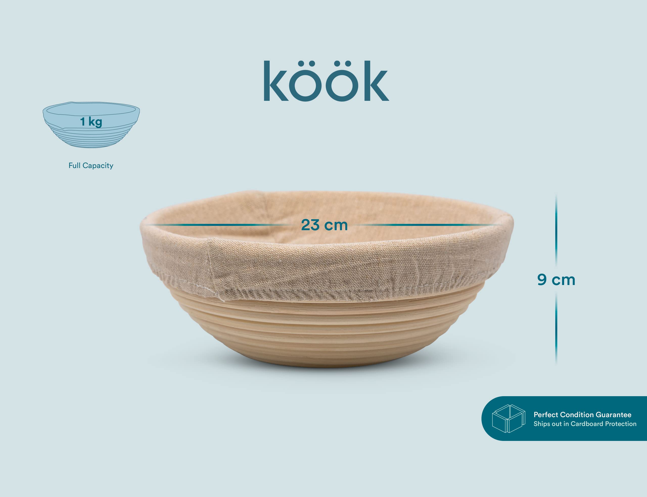 Proofing Set, by Kook, Sourdough Bread, 2 Rattan Banneton Baskets, 2 Basket Covers, Metal Scraper, Plastic Scraper, Scoring Lame, 5 Blades and Case, Round Shape