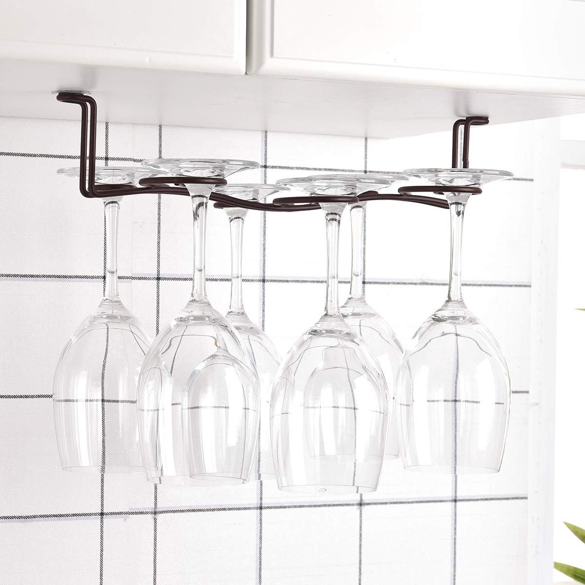 HOWDIA 2 Pack Wine Glass Rack Under Counter,Stemware Rack Under Cabinet Wine Glass Hanging for Kitchen Bar
