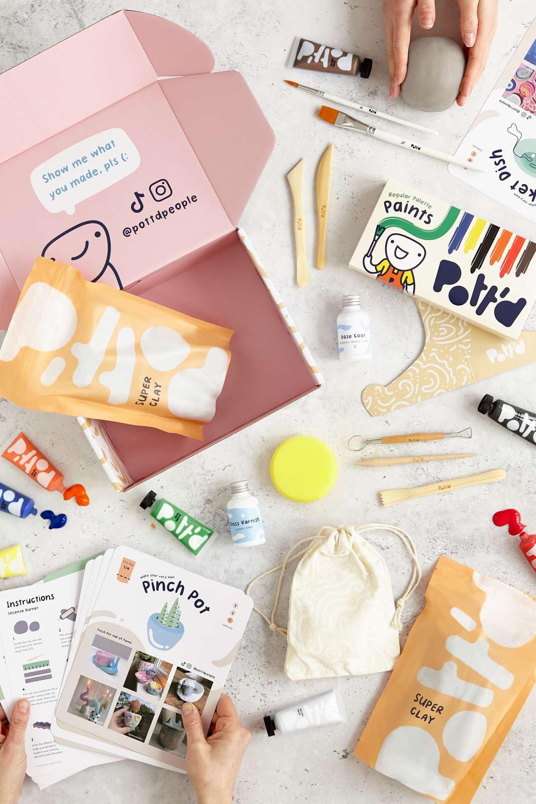 Pott'd™ Home Air-Dry Clay Pottery Kit for Beginners, Pottery Kit for Adults. Kit Includes: Air-Dry Clay for Adults, Tools, Paints, Brushes, Sealant, How-to-Guide, Gift - Regular Paints