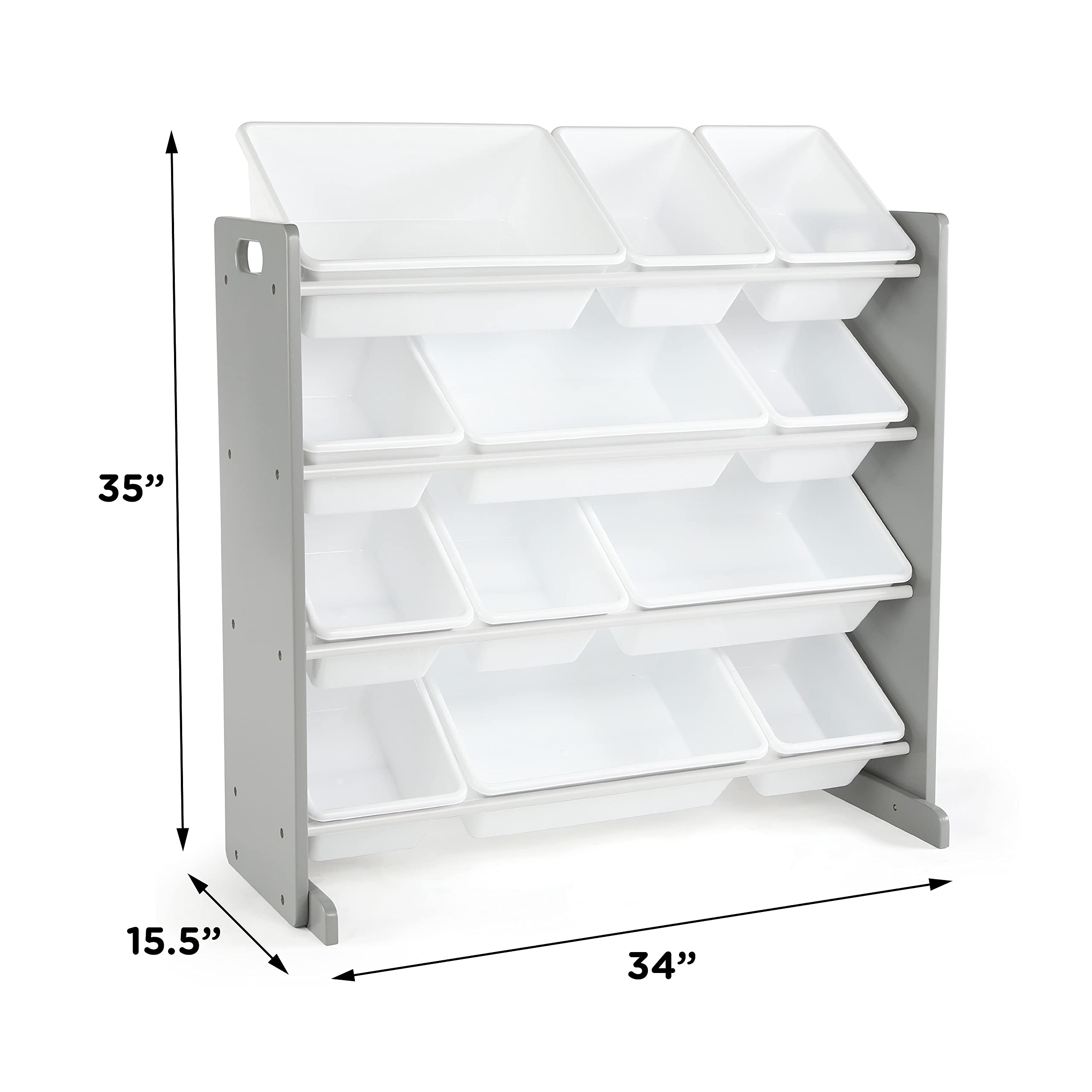 Humble Crew, Grey/White Kids Toy Organizer with 12 Storage Bins, Toddler