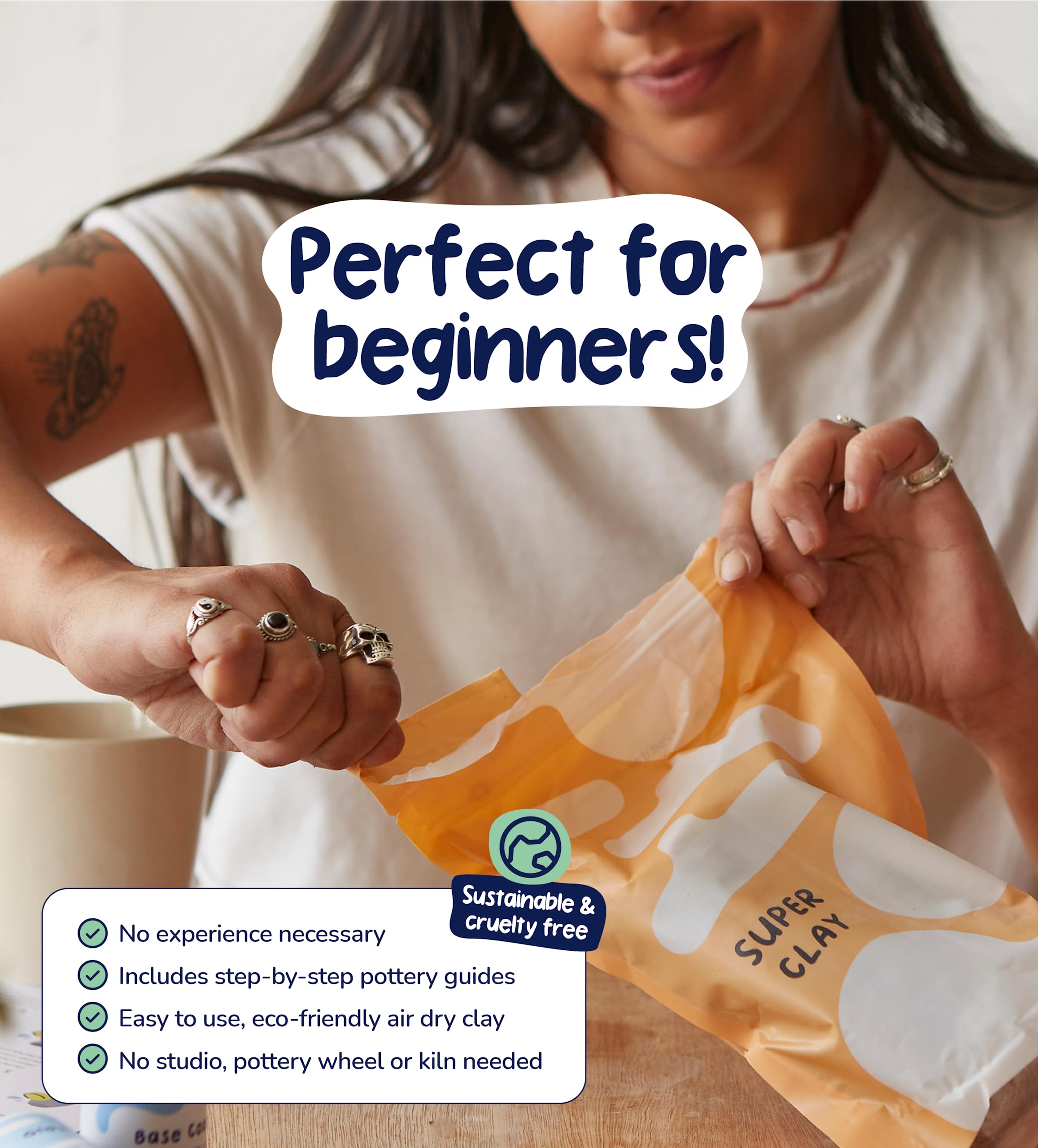 Pott'd™ Home Air-Dry Clay Pottery Kit for Beginners, Pottery Kit for Adults. Kit Includes: Air-Dry Clay for Adults, Tools, Paints, Brushes, Sealant, How-to-Guide, Gift - Regular Paints