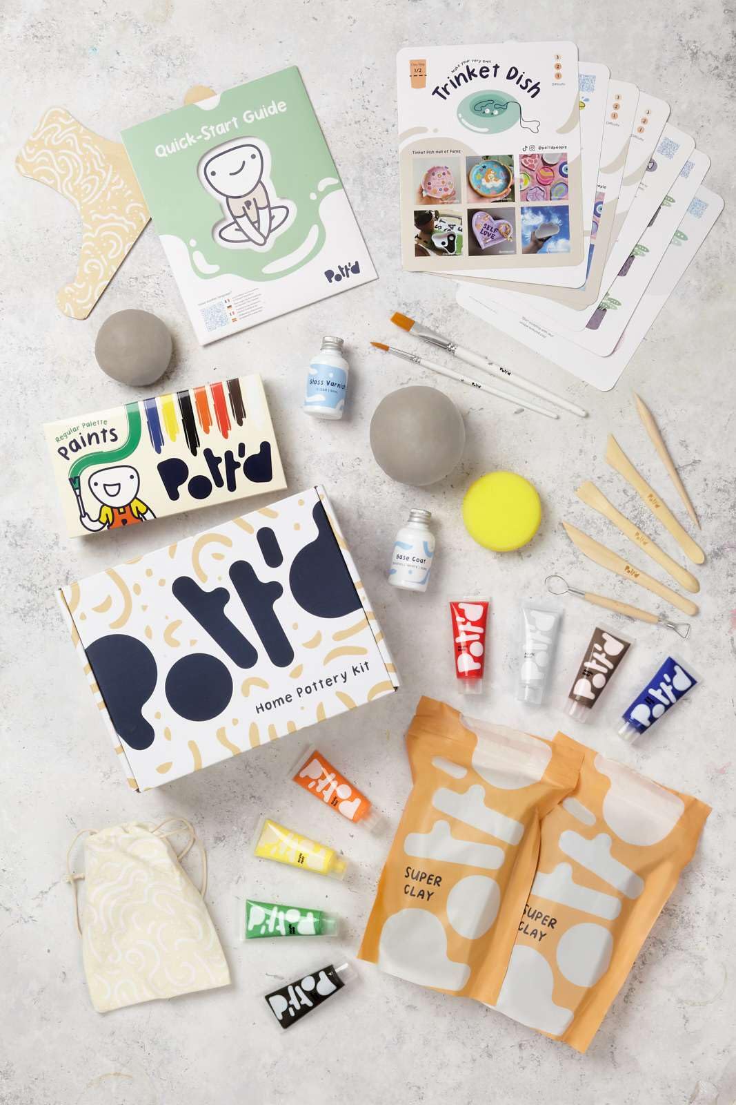 Pott'd™ Home Air-Dry Clay Pottery Kit for Beginners, Pottery Kit for Adults. Kit Includes: Air-Dry Clay for Adults, Tools, Paints, Brushes, Sealant, How-to-Guide, Gift - Regular Paints