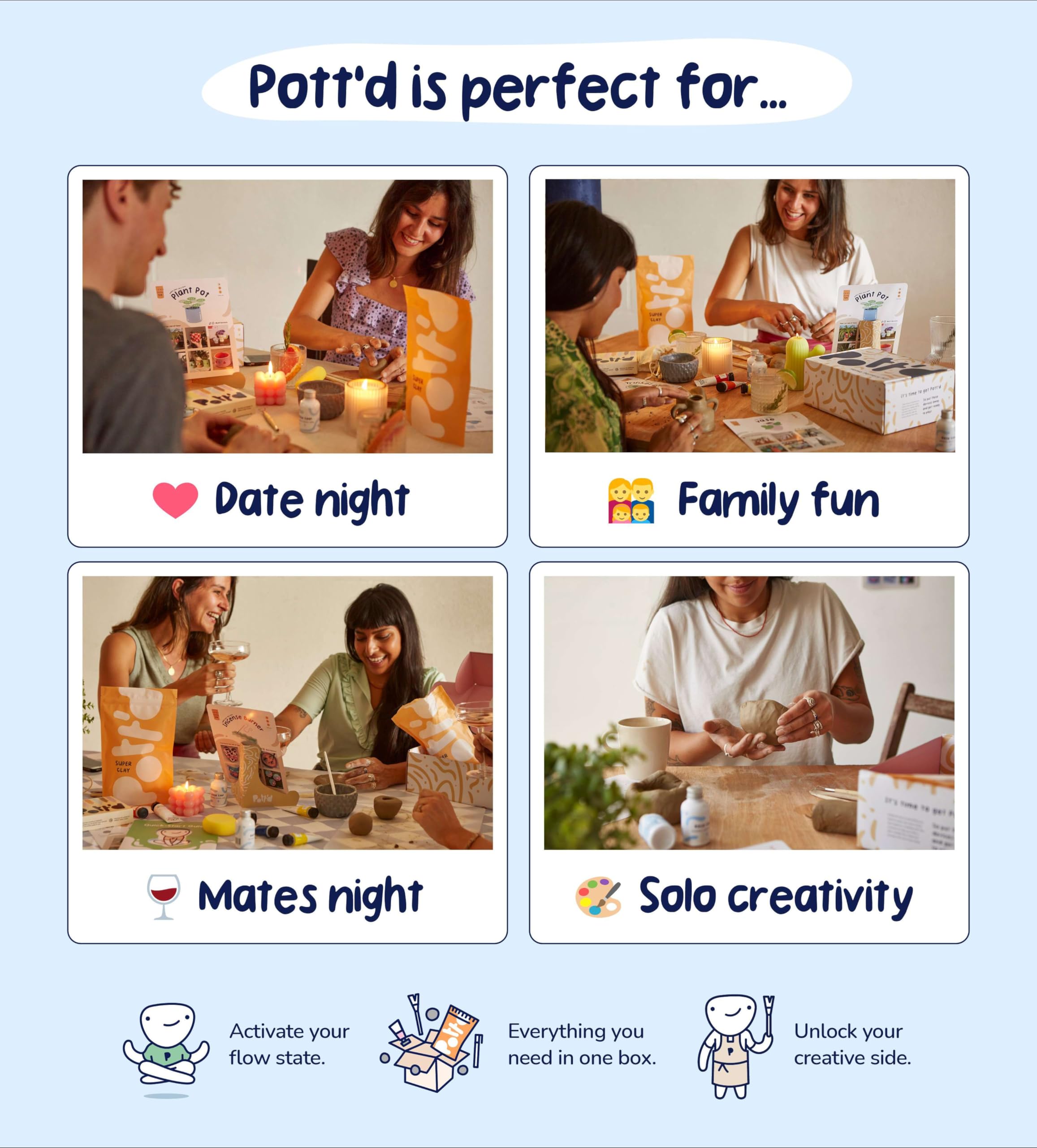 Pott'd™ Home Air-Dry Clay Pottery Kit for Beginners, Pottery Kit for Adults. Kit Includes: Air-Dry Clay for Adults, Tools, Paints, Brushes, Sealant, How-to-Guide, Gift - Regular Paints