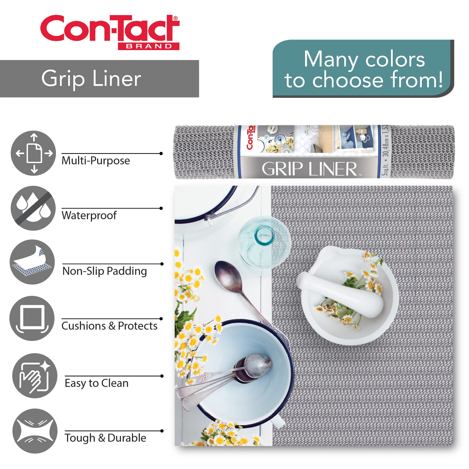 Con-Tact Brand Grip Classic Non-Adhesive Shelf, Cabinet and Drawer Liner, 12" x 20', Taupe