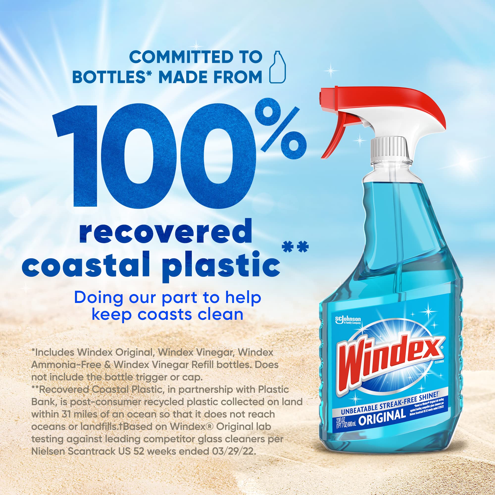 Windex Glass and Window Cleaner Spray Bottle, Original Blue, 23 fl oz