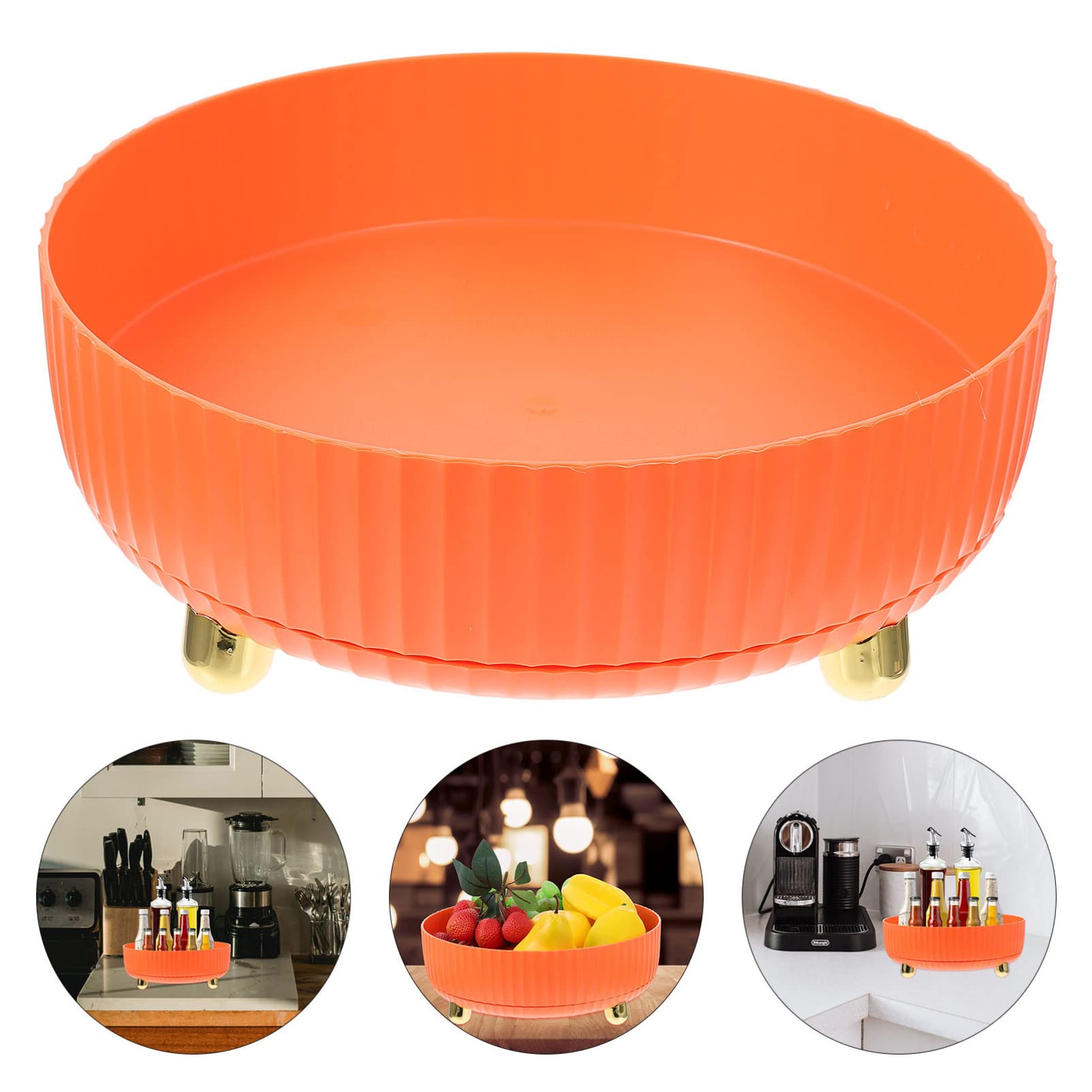 Hemoton Turntable Spice Rack Lazy Susan Organizer Spinning Spice Storage Bins Rotating Fruits Tabletop Stand for Kitchen Cabinets Pantry Refrigerator Countertop Orange