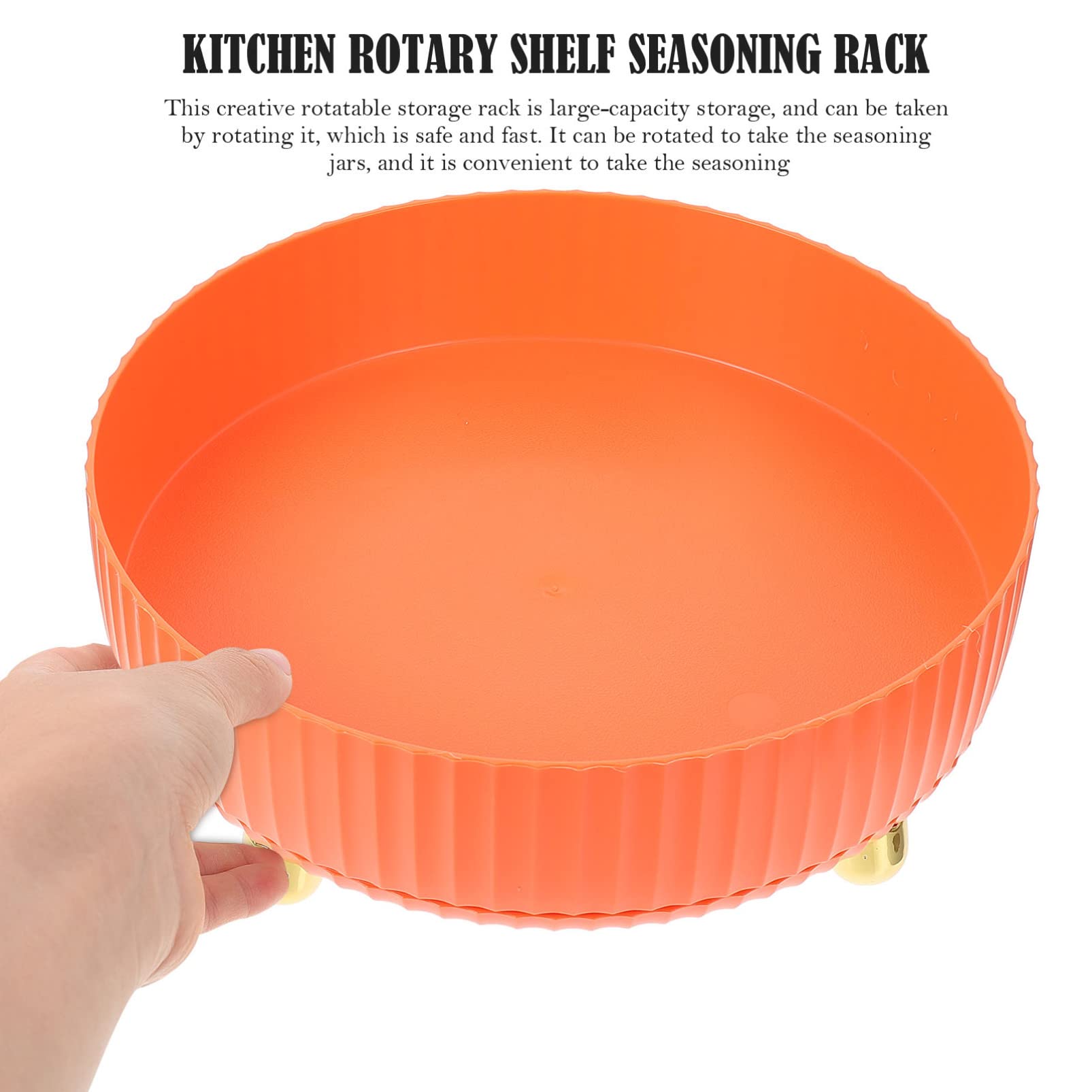 Hemoton Turntable Spice Rack Lazy Susan Organizer Spinning Spice Storage Bins Rotating Fruits Tabletop Stand for Kitchen Cabinets Pantry Refrigerator Countertop Orange