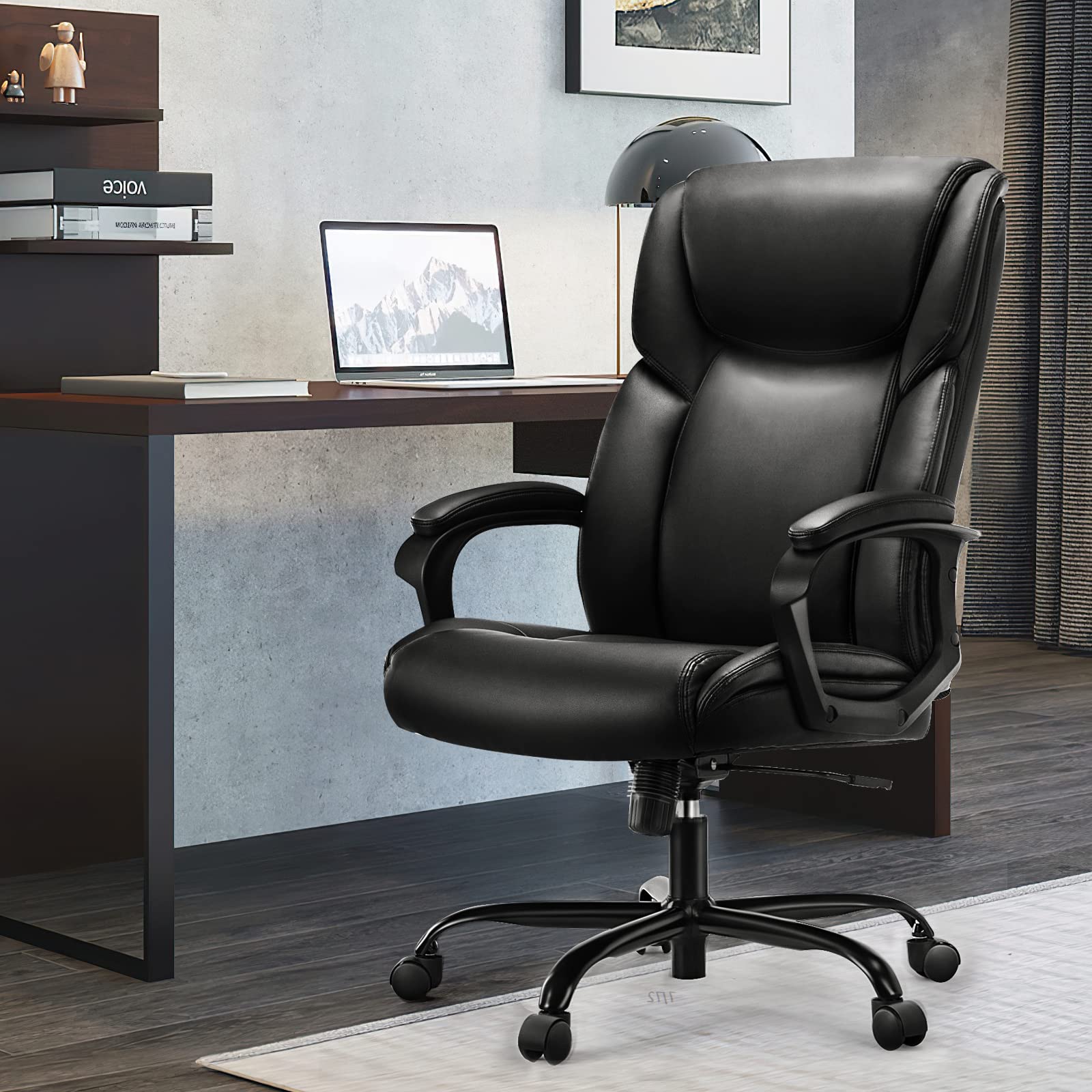 Executive Office Chair - Ergonomic Big and Tall Home Computer Desk Chair with Lumbar Support, PU Leather, High Back , Adjustable Height & Swivel