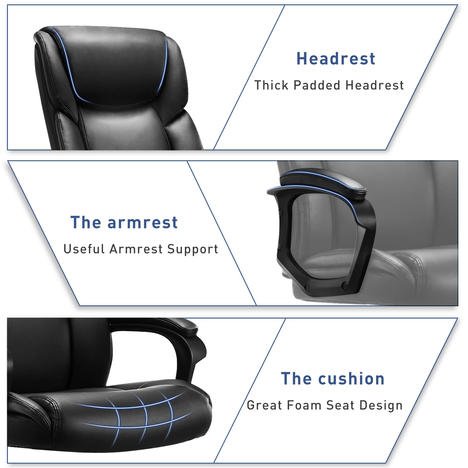 Executive Office Chair - Ergonomic Big and Tall Home Computer Desk Chair with Lumbar Support, PU Leather, High Back , Adjustable Height & Swivel