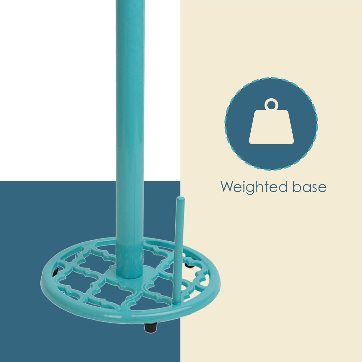 Lattice Countertop Paper Towel Holder, Cast Iron, By Home Basics, (Turquoise) | Contemporary Paper Towel Holders | With Non-Skid Feet and Tear-Arm