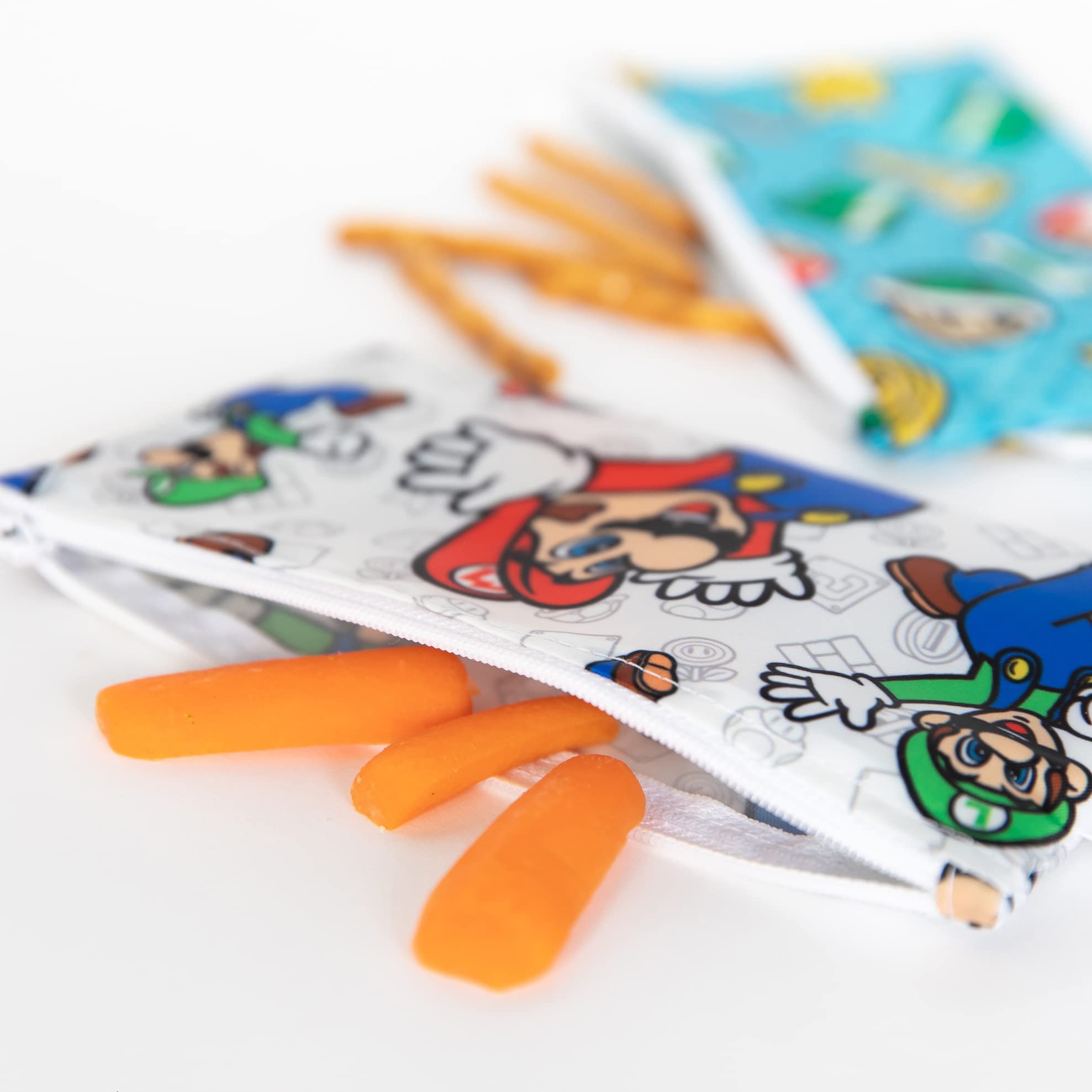 Bumkins Snack Bags, Reusable Fabric, Washable, Food Safe, BPA Free - Nintendo Mario & Luigi (2-Pack)