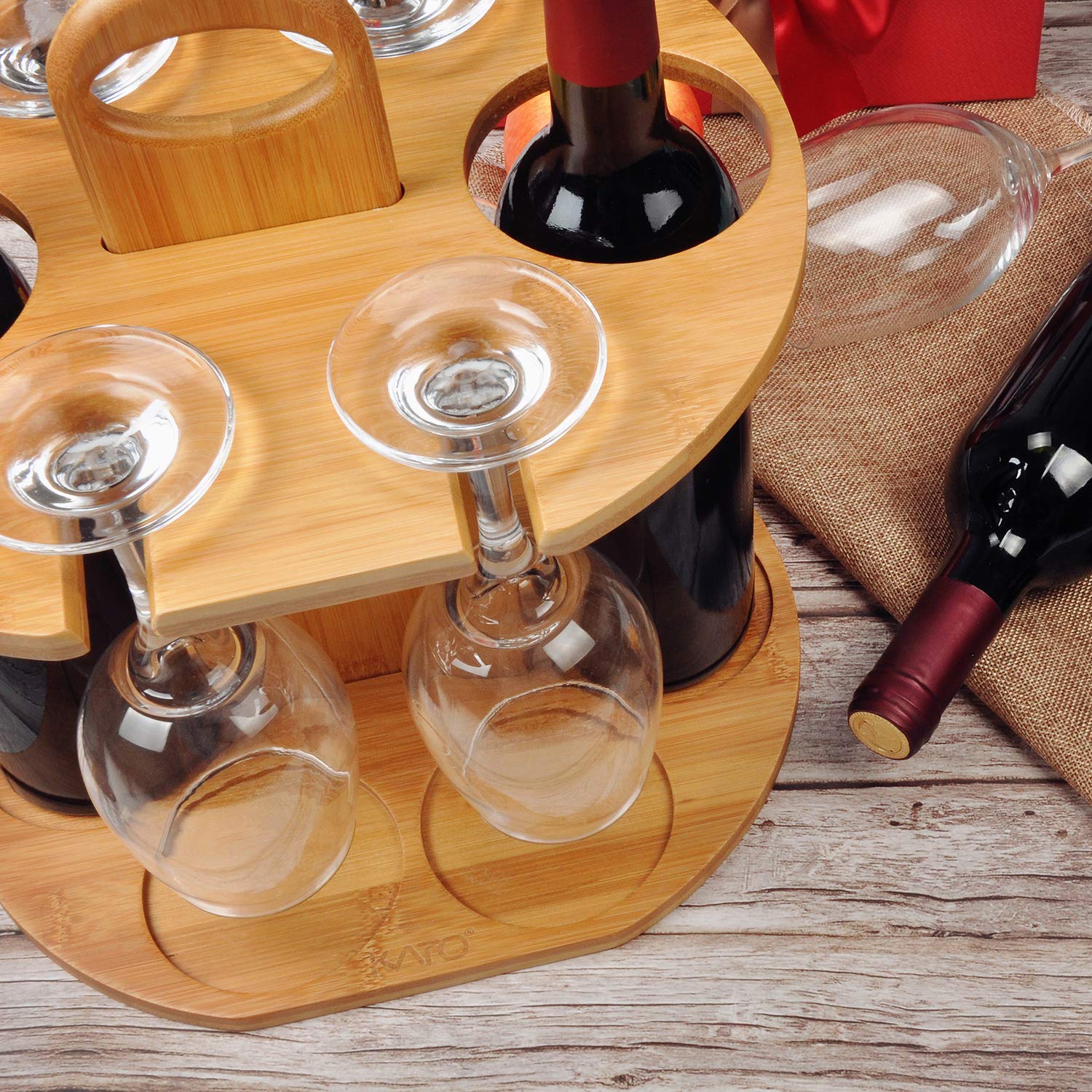 Tirrinia Small Wine Rack, Wine Racks Countertop with Glass Holder, Bottle Shaped Shelf Wine and Wine Glass Holder, Perfect for Home Decor & Kitchen Wine Storage Rack, Best Gift for Wine Lover