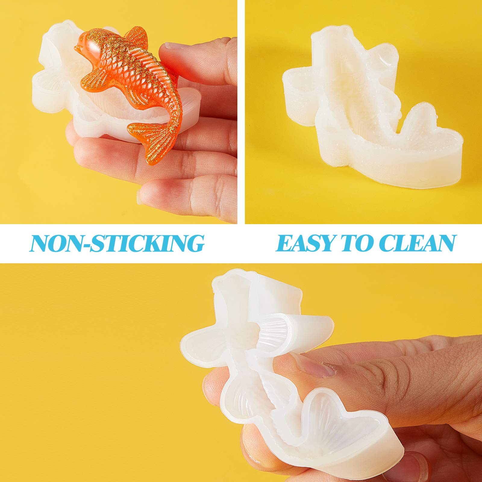 3 Pieces Koi Fish Silicone Resin Molds Koi Goldfish DIY Pendant Epoxy Molds Fish Fondant Moulds with Twelve Color Sequins for DIY Pendant Charms Making Jewelry