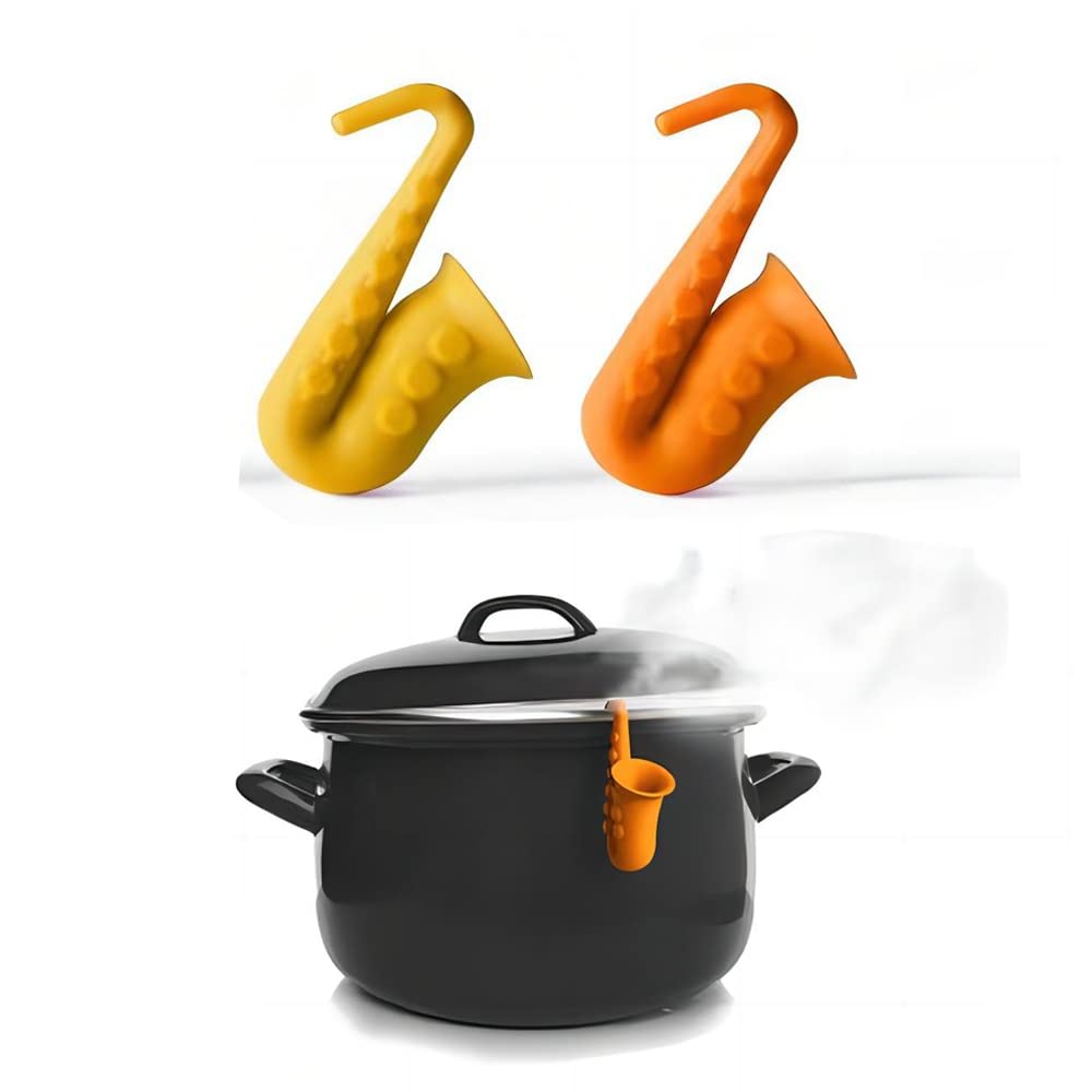 HADEWEITE Pot Lid Lifter, Splash Resistant Lid Lifter, 2 Piece Silicone Lid Lifter Cute trumpet shaped pot and pan lid holder for soup pot kitchen restaurant keep lid open cooking assistant.