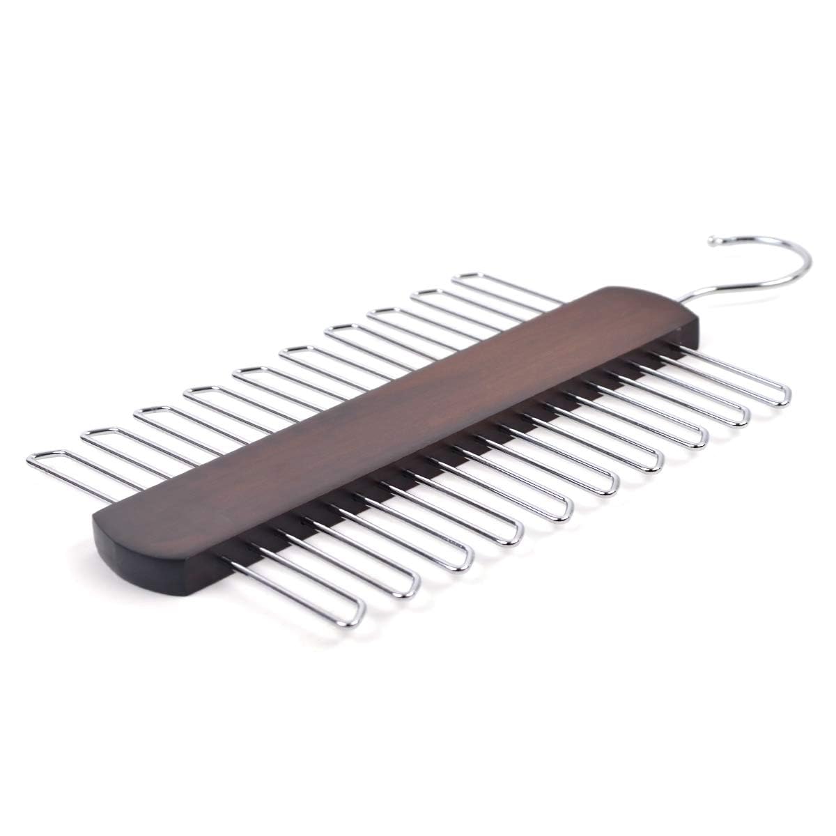 Umo Lorenzo Premium Wooden Necktie and Belt Hanger, Walnut Wood Center Organizer and Storage Rack with a Non-Slip Finish - 20 Hooks (Wooden)