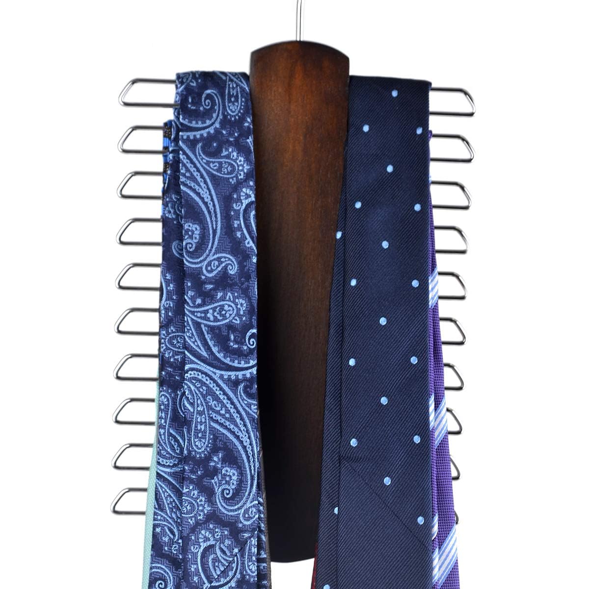 Umo Lorenzo Premium Wooden Necktie and Belt Hanger, Walnut Wood Center Organizer and Storage Rack with a Non-Slip Finish - 20 Hooks (Wooden)