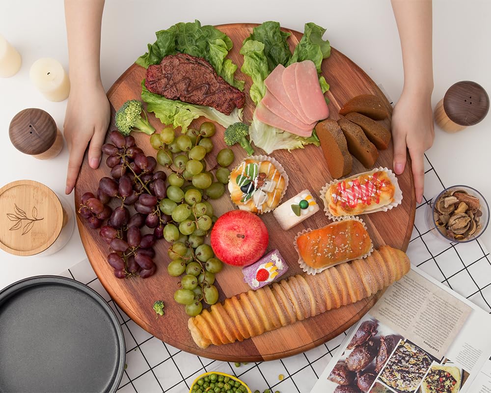 Heavy Duty Wood Lazy Susan Turntable, (20inch) Extra Large Acacia Kitchen Countertop Dinner Table Bearing Plate | Rotating Organizer Tray Disc Grazing Tray Cheese Board Charcuterie Platter