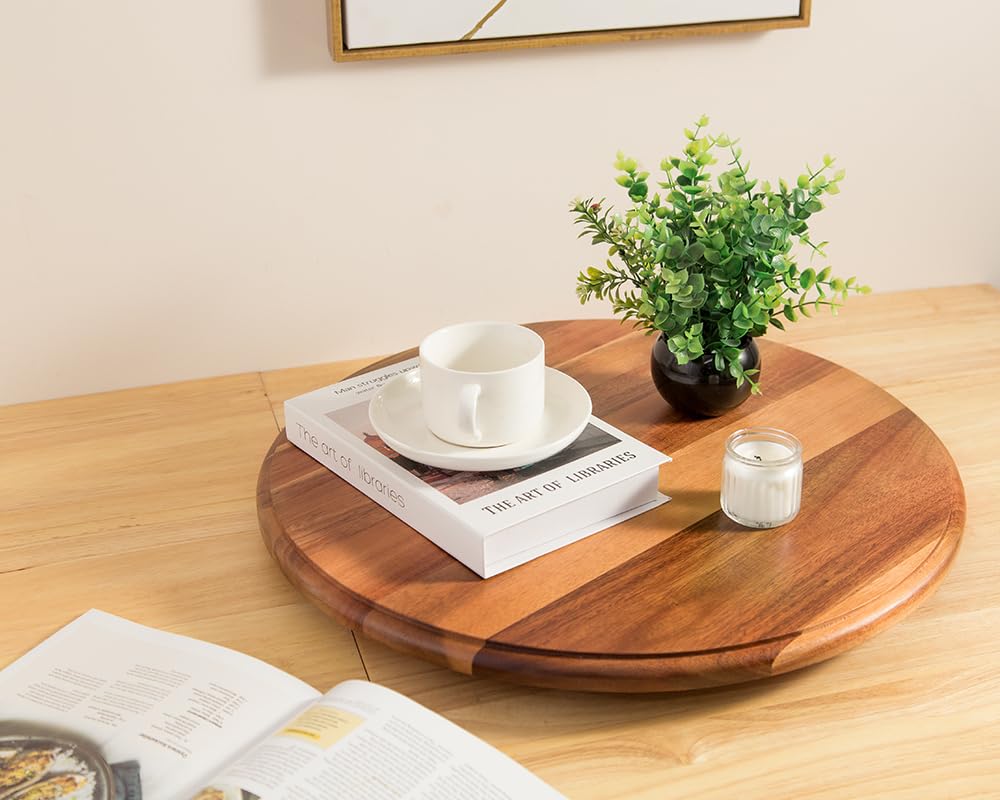 Heavy Duty Wood Lazy Susan Turntable, (20inch) Extra Large Acacia Kitchen Countertop Dinner Table Bearing Plate | Rotating Organizer Tray Disc Grazing Tray Cheese Board Charcuterie Platter