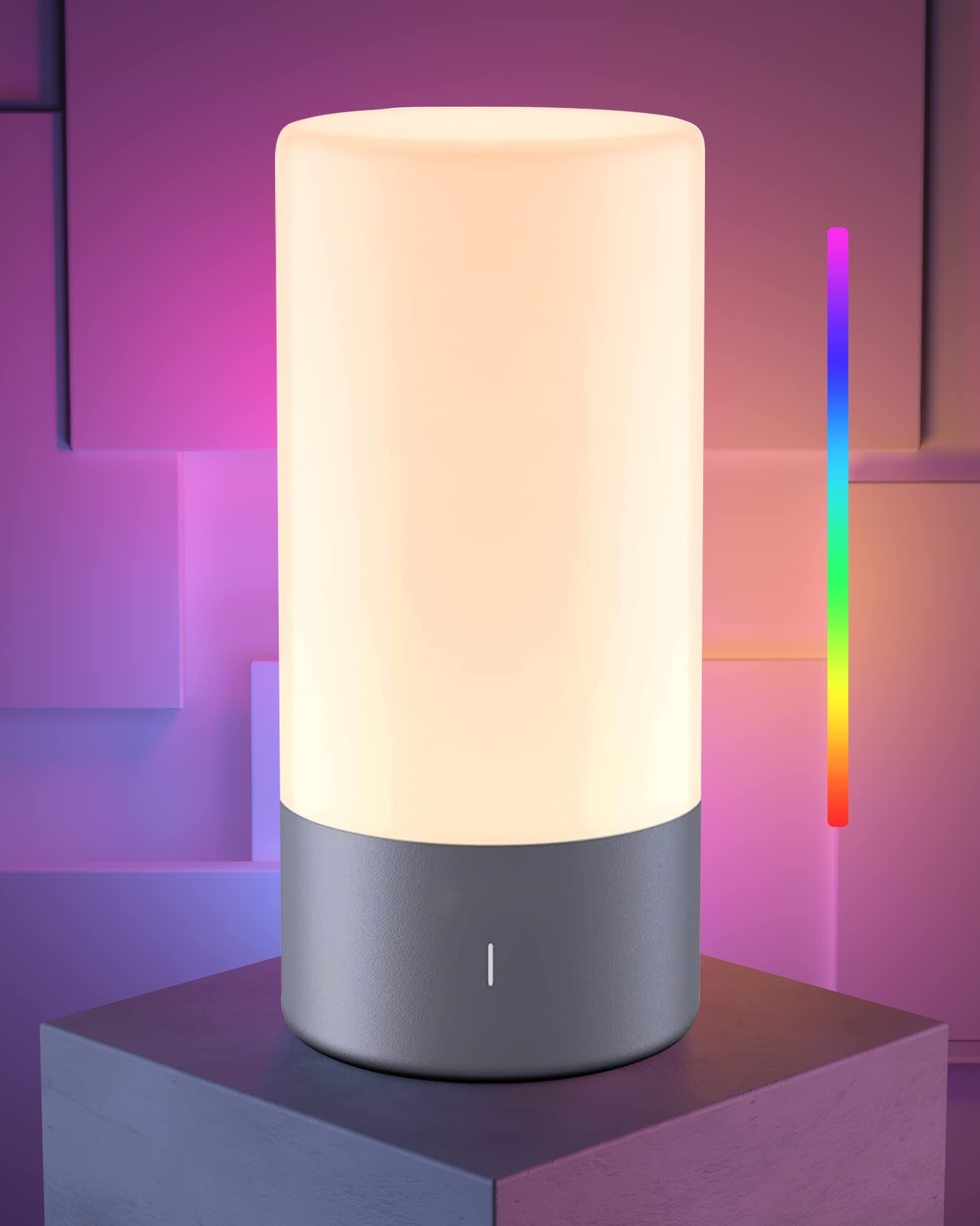 Table Lamp, [Advanced] Bedside Touch Control Lamp for Bedroom 3 Level Dimmable Warm White Lights with 256 RGB Color Mode Modern Design Smart Nightstand Desktop LED Lamps Portable for Read