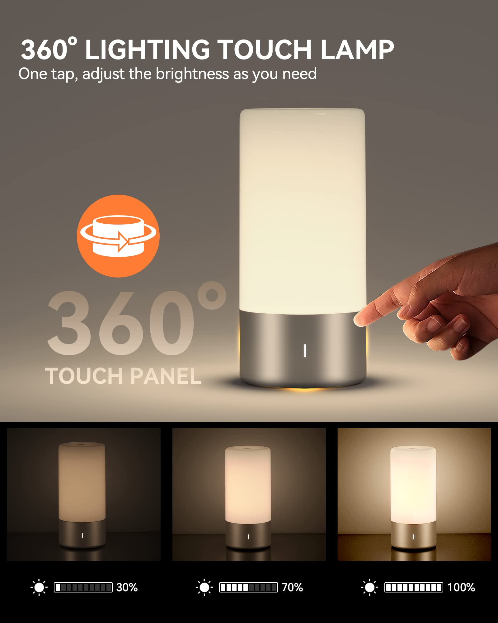Table Lamp, [Advanced] Bedside Touch Control Lamp for Bedroom 3 Level Dimmable Warm White Lights with 256 RGB Color Mode Modern Design Smart Nightstand Desktop LED Lamps Portable for Read