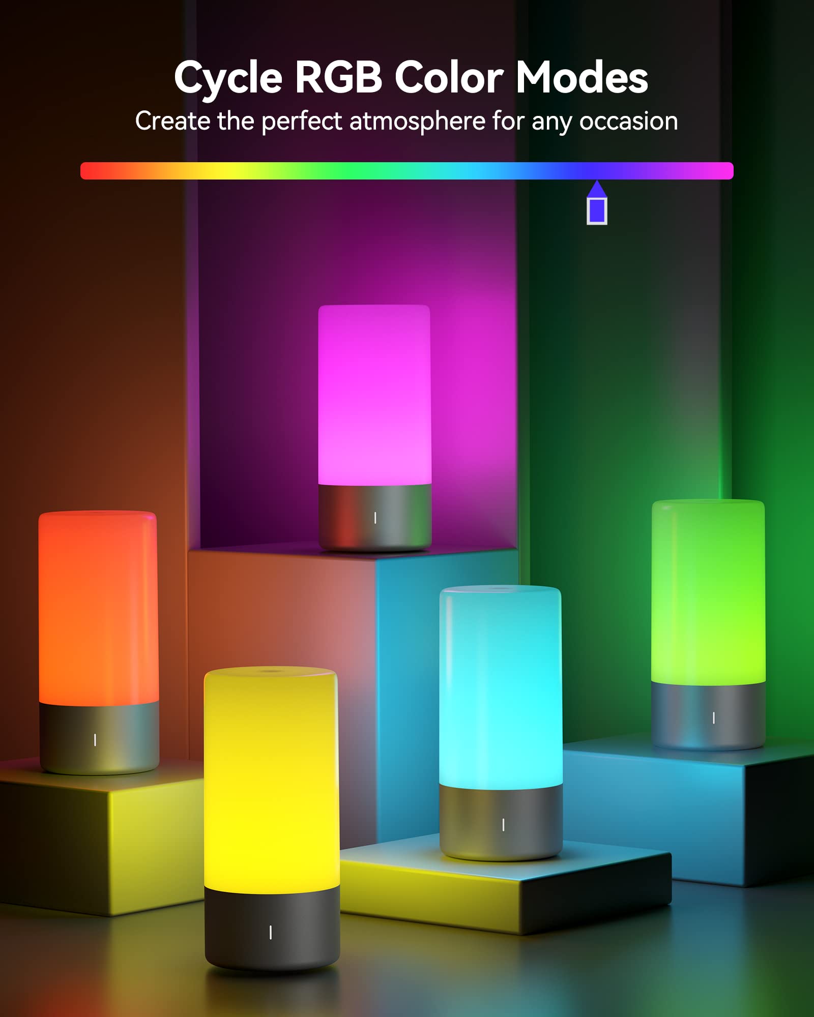 Table Lamp, [Advanced] Bedside Touch Control Lamp for Bedroom 3 Level Dimmable Warm White Lights with 256 RGB Color Mode Modern Design Smart Nightstand Desktop LED Lamps Portable for Read