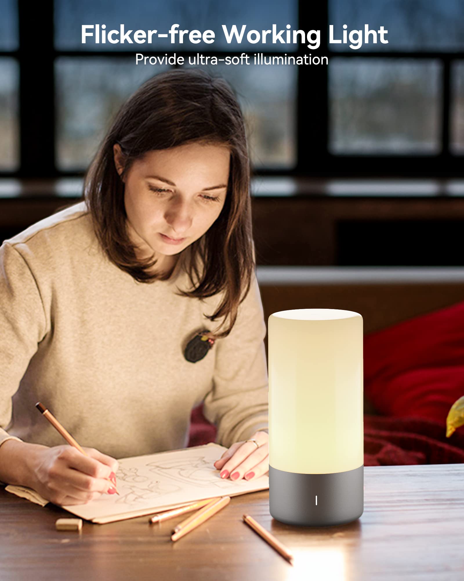 Table Lamp, [Advanced] Bedside Touch Control Lamp for Bedroom 3 Level Dimmable Warm White Lights with 256 RGB Color Mode Modern Design Smart Nightstand Desktop LED Lamps Portable for Read