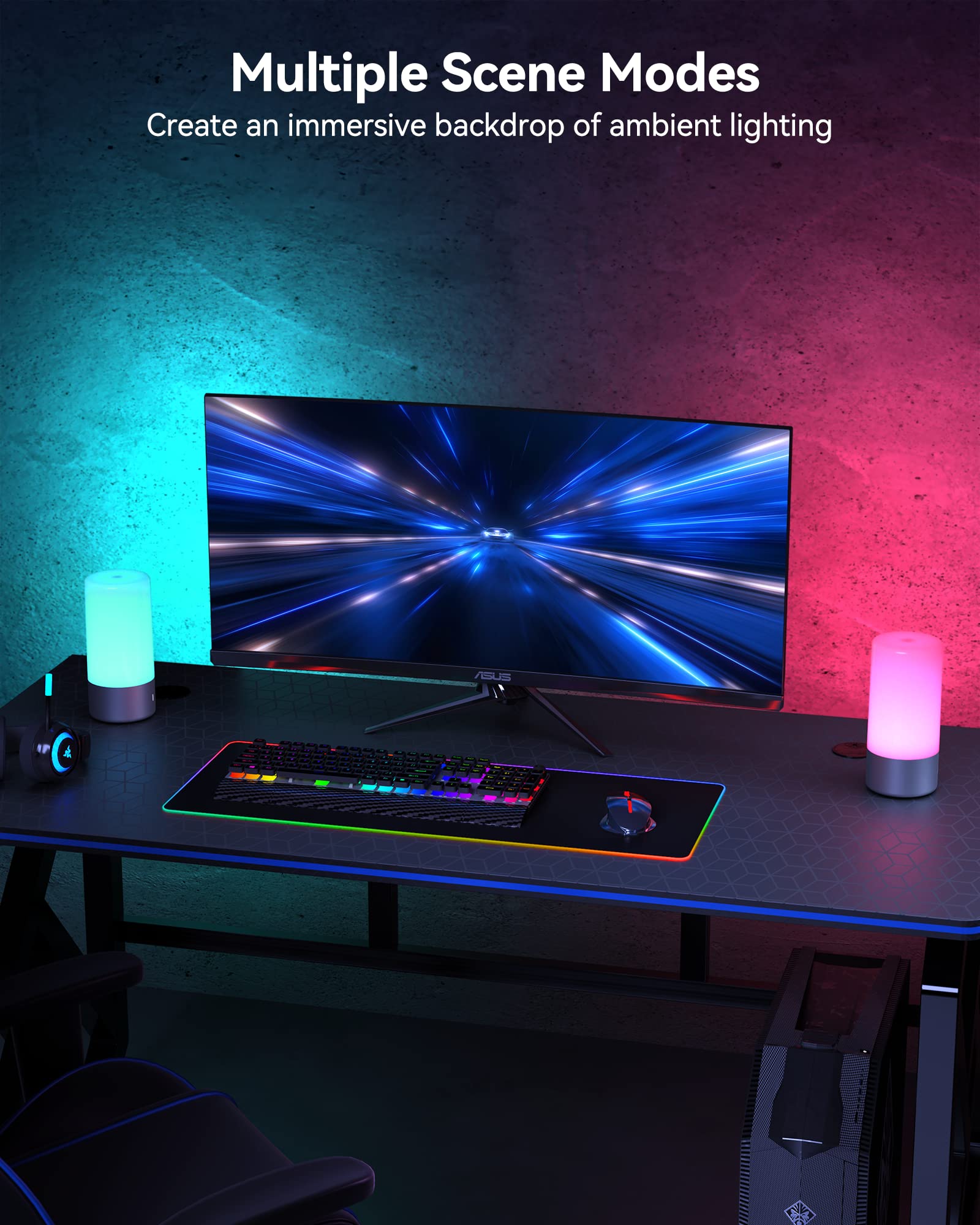 Table Lamp, [Advanced] Bedside Touch Control Lamp for Bedroom 3 Level Dimmable Warm White Lights with 256 RGB Color Mode Modern Design Smart Nightstand Desktop LED Lamps Portable for Read