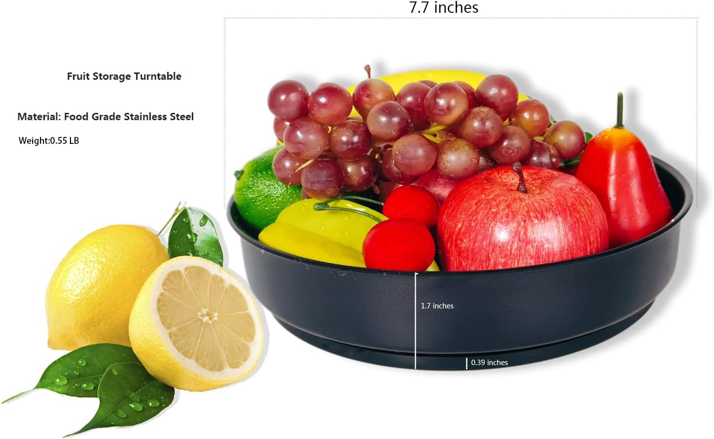 Bwren Lazy Susan Organizer Turntable 360 Degree Rotating Non-Skid Spice Rack Storage Container for Kitchen Cabinet Table Fridge Pantry Seasoning Jar Fruit Snack(Black,7.7 inch) 8 inches BLS002