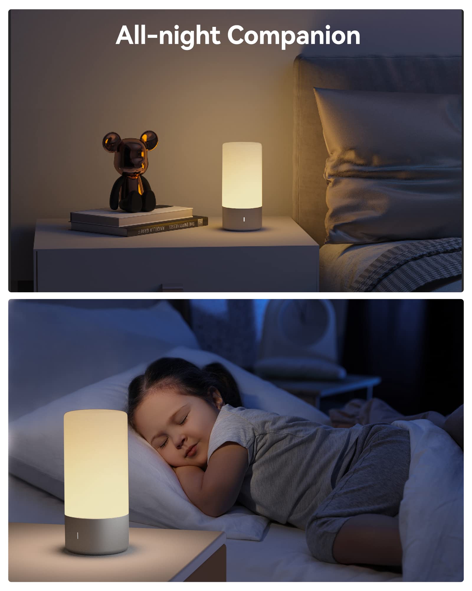 Table Lamp, [Advanced] Bedside Touch Control Lamp for Bedroom 3 Level Dimmable Warm White Lights with 256 RGB Color Mode Modern Design Smart Nightstand Desktop LED Lamps Portable for Read