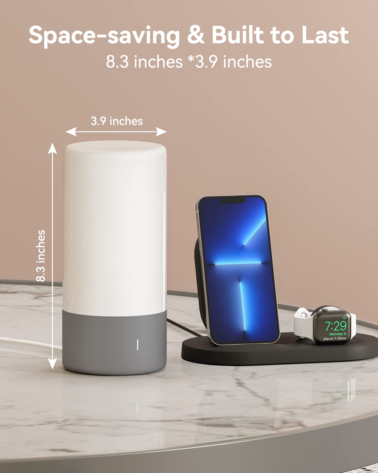 Table Lamp, [Advanced] Bedside Touch Control Lamp for Bedroom 3 Level Dimmable Warm White Lights with 256 RGB Color Mode Modern Design Smart Nightstand Desktop LED Lamps Portable for Read