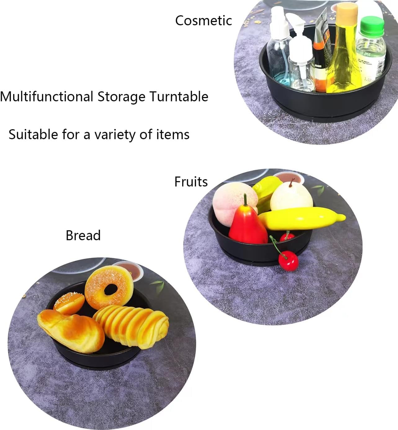 Bwren Lazy Susan Organizer Turntable 360 Degree Rotating Non-Skid Spice Rack Storage Container for Kitchen Cabinet Table Fridge Pantry Seasoning Jar Fruit Snack(Black,7.7 inch) 8 inches BLS002