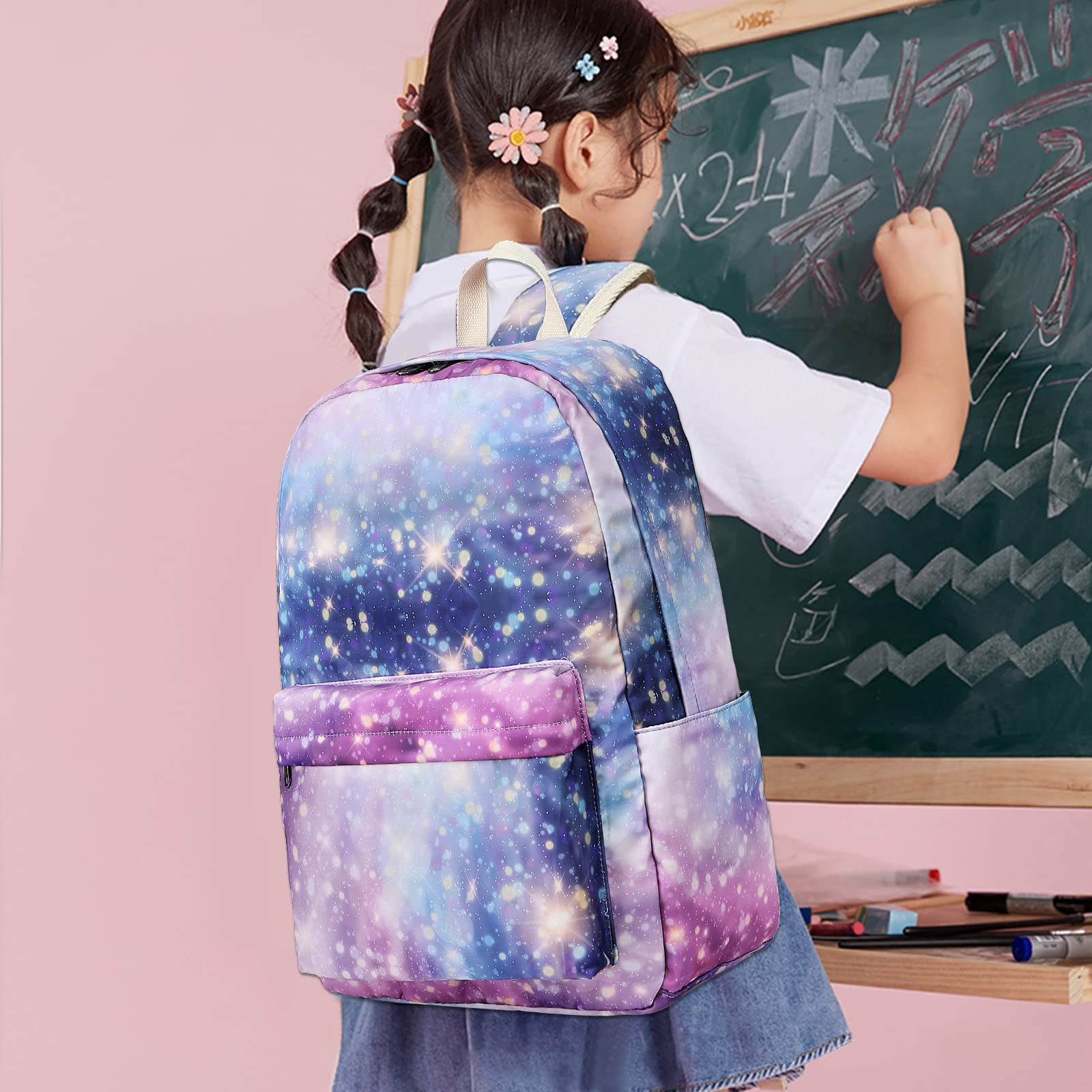 CAMTOP Backpack for Girls Teens School Bookbags Cute Kids Backpacks (Galaxy-Purple Pink)