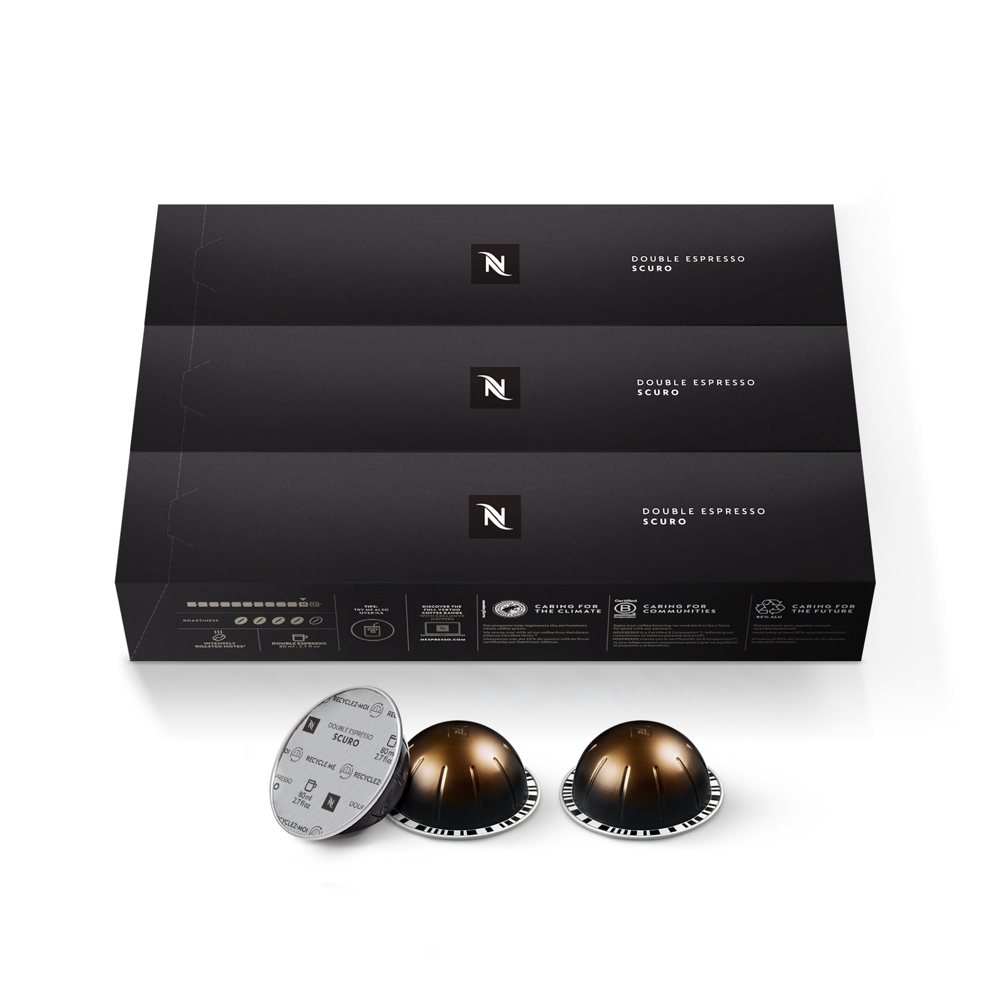 Nespresso Capsules VertuoLine, Double Espresso Scuro, Dark Roast Espresso Coffee, 10 Count (Pack of 3) Coffee Pods, Brews 2.7 Ounce (VERTUOLINE ONLY)