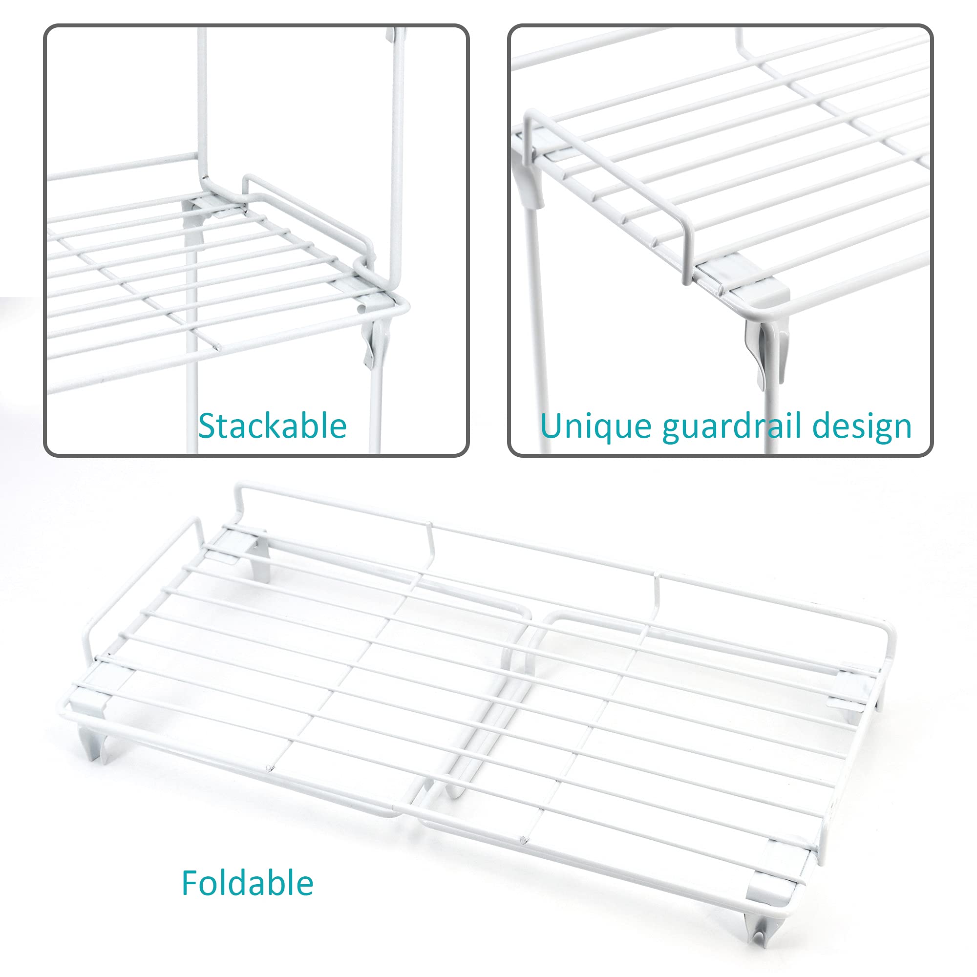 iPEGTOP Stackable Cabinet Shelf Organizers, Set of 2 Kitchen Countertop Cupboard Storage Rack, Pantry Stand Shelves Space Saving for Kitchen, Bedroom, Bathroom, White