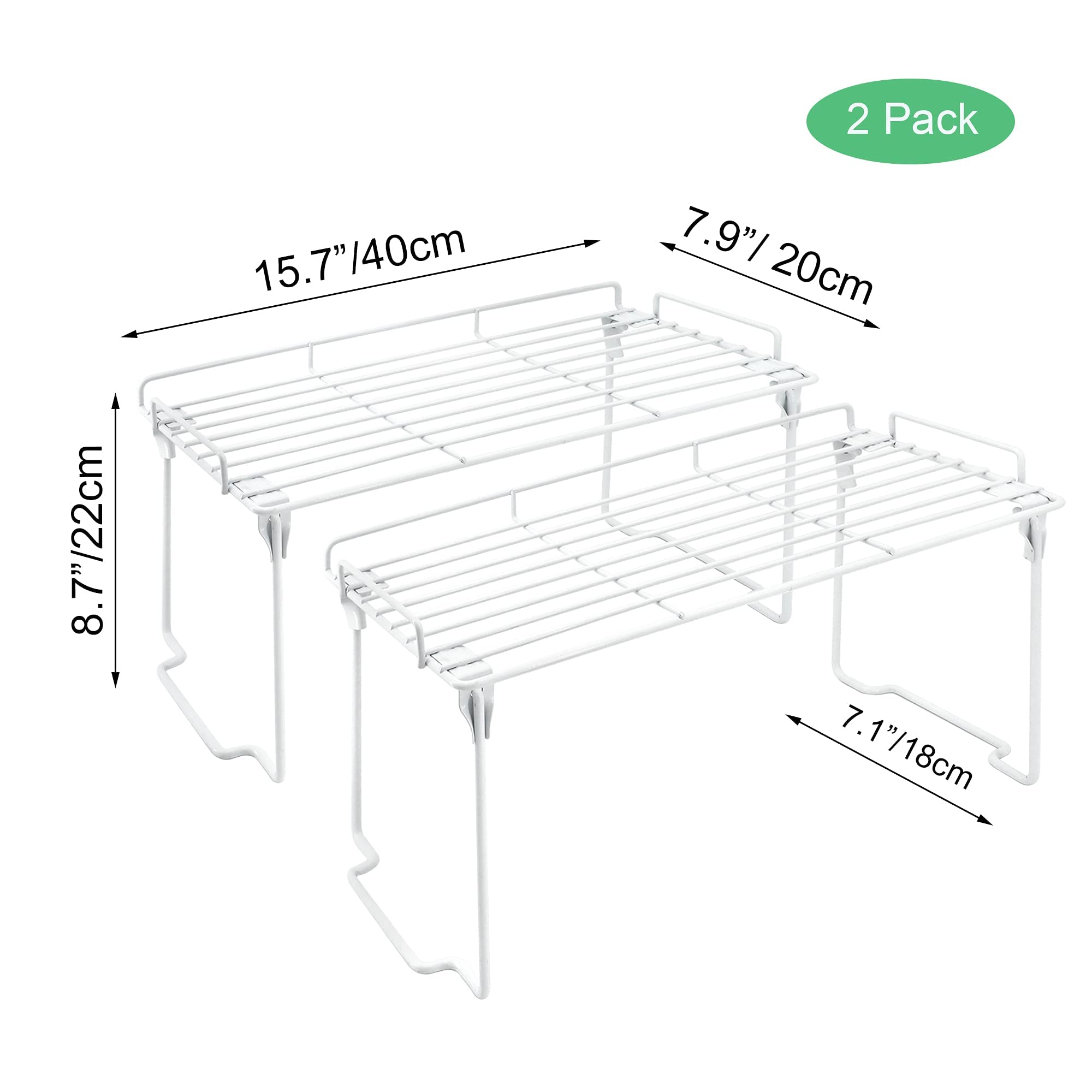 iPEGTOP Stackable Cabinet Shelf Organizers, Set of 2 Kitchen Countertop Cupboard Storage Rack, Pantry Stand Shelves Space Saving for Kitchen, Bedroom, Bathroom, White