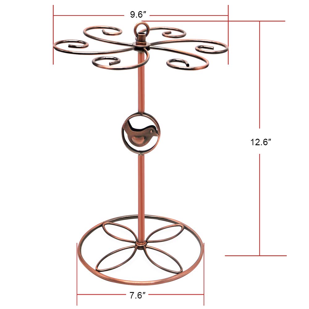 Sunnyac Scrollwork Bronze Wine Glass Rack, Elegant Freestanding Stemware Holder Stand with 6 Hooks, for Home and Bar Storage and Artistic Tabletop Display, Bird-style (Bronze 2)