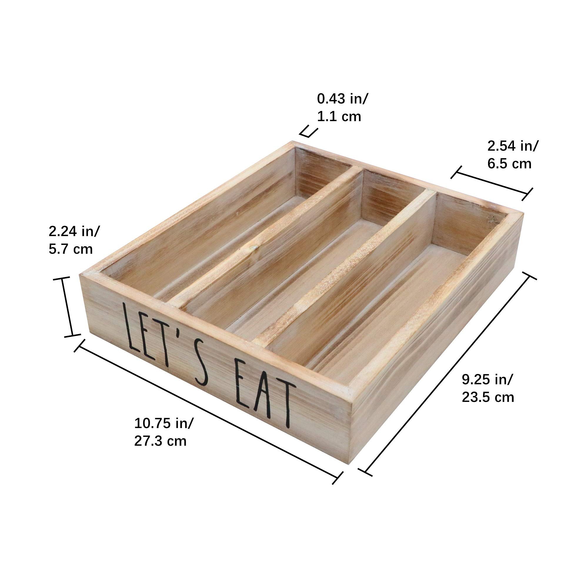 Karisky Kitchen Drawer Organizer Fir Wood Cutlery Silverware Tray Organizer with 3 Compartments, Decorative Utensil Holder for Flatware, Knives, Forks, Spoons