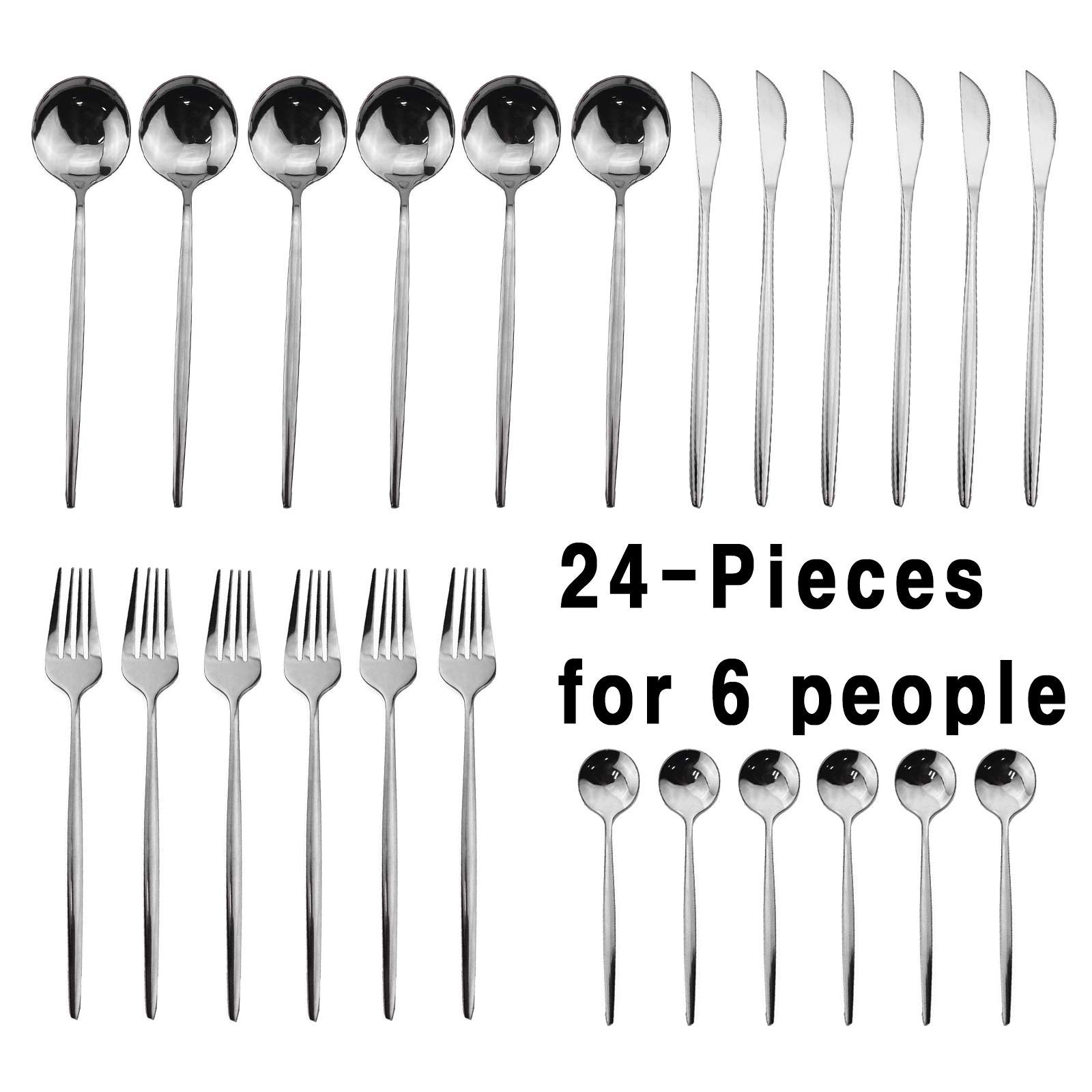 Silver 24 Silverware set for 6 people, gift sets with Premium box and Gift Letter, Stainless Steel Cutlery set, Housewarming Gift, flatware set with Knife/Fork/Spoon/Teaspoon