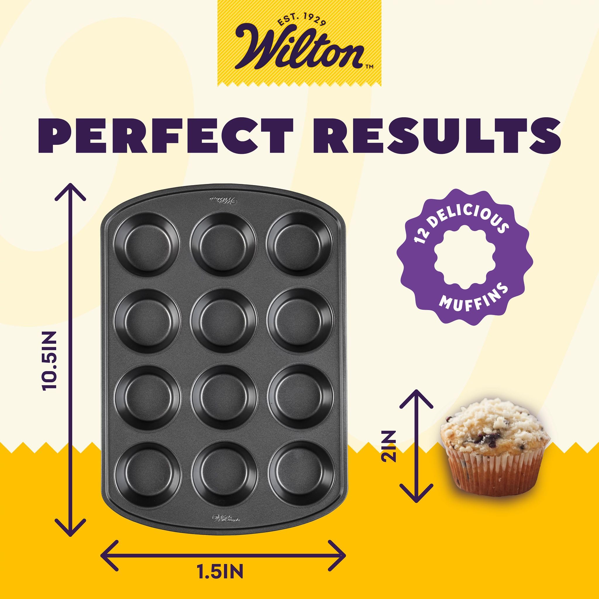Wilton Perfect Results Premium Non-Stick Bakeware Muffin Pan & Cupcake Pan, 12-Cup, Steel