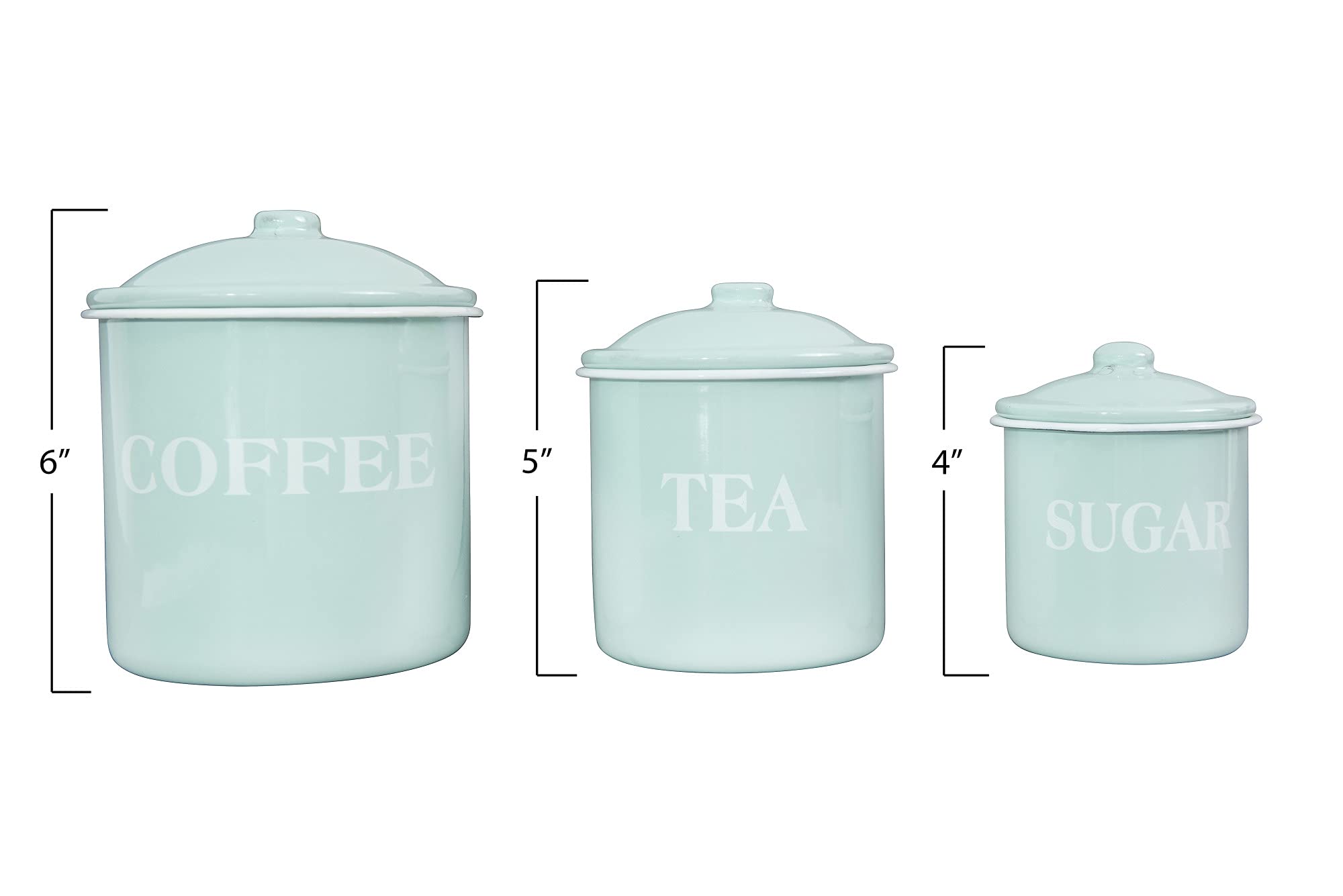 Creative Co-Op Metal Containers with Lids, Coffee, Tea, Sugar (Set of 3 Sizes/Designs) Food Storage, Mint Green
