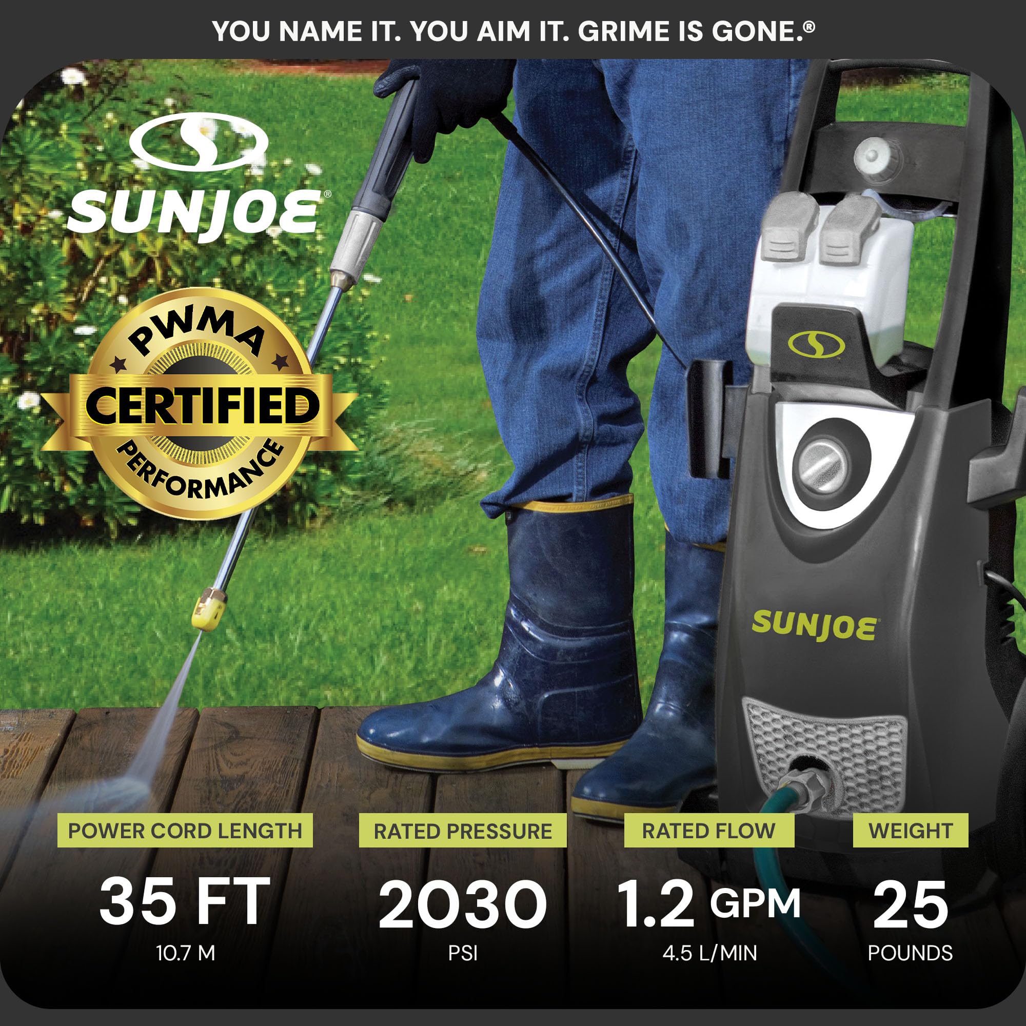 Sun Joe SPX3000 2030 Max PSI 1.76 GPM 14.5-Amp Electric High Pressure Washer, Cleans Cars/Fences/Patios