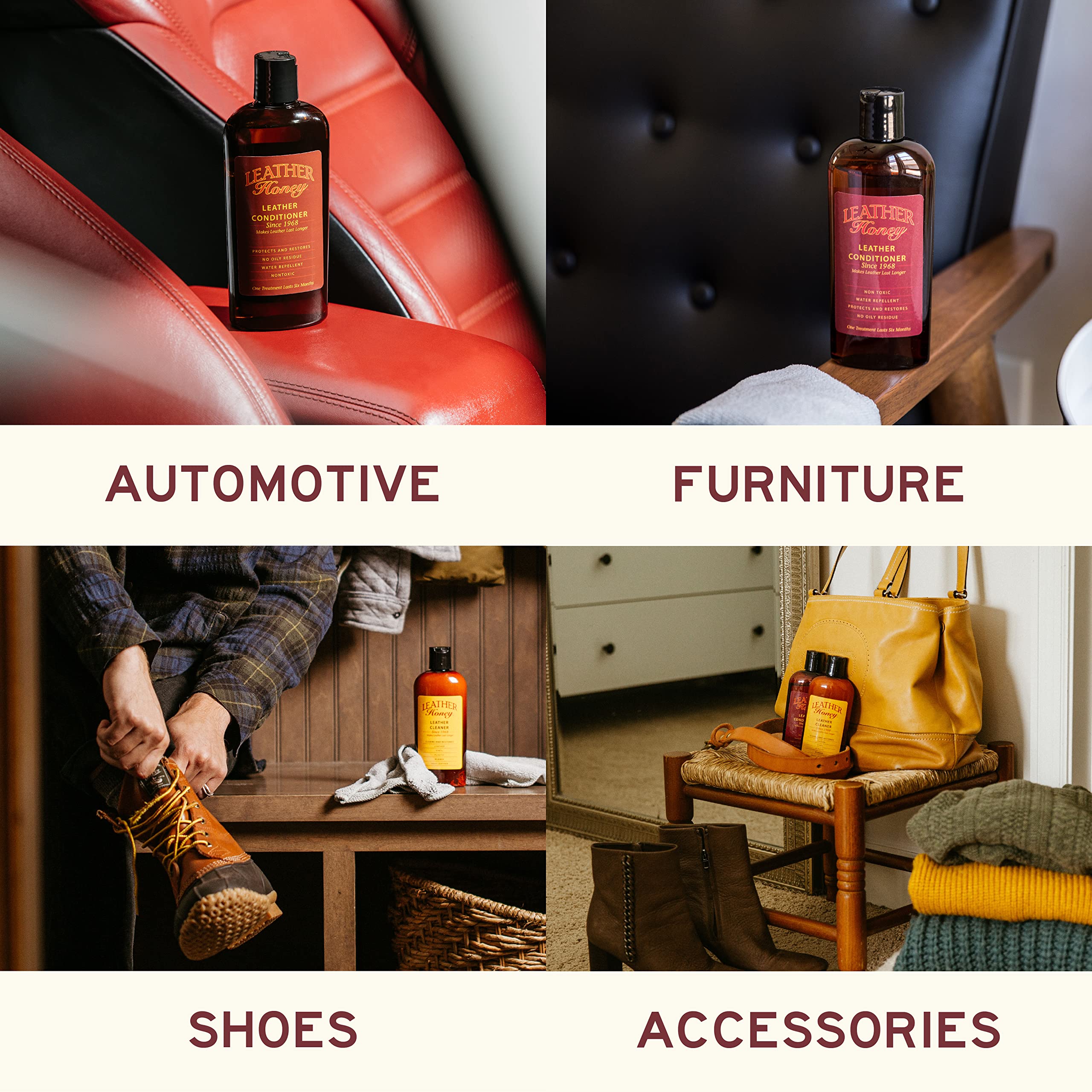 Leather Honey Complete Leather Care Kit Including Leather Conditioner (8 oz), Leather Cleaner (8 oz) and Two Applicator Cloths for use on Leather Apparel, Furniture, Auto Interiors, Shoes, Bags
