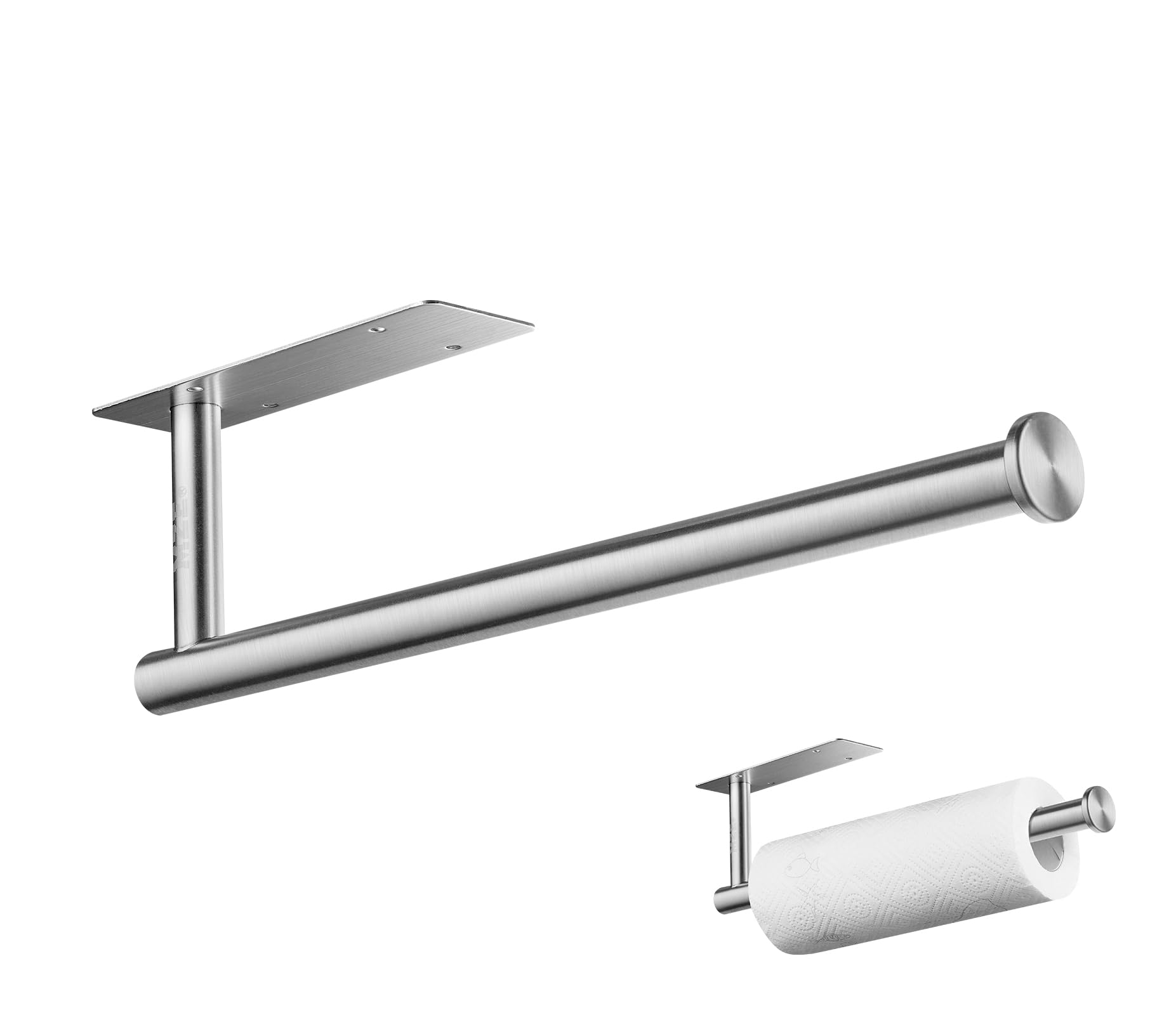 Paper Towel Holder Under Cabinet, Sliver Drilling or Self Adhesive Paper Towel Holder, Paper Towel Roll Rack, SUS304 Stainless Steel Under Counter Paper Towel Holder for Kitchen, Pantry, Bathroom
