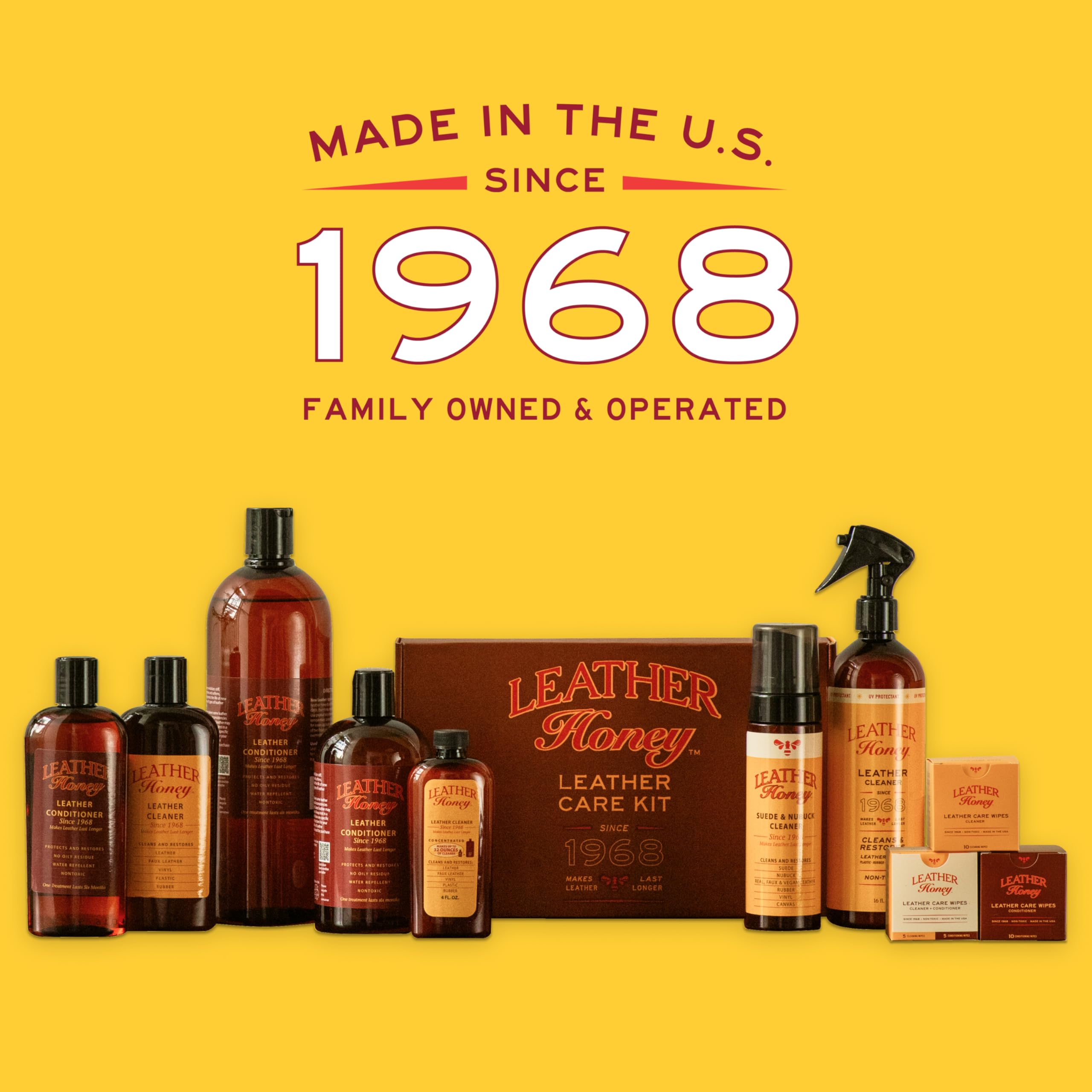 Leather Honey Complete Leather Care Kit Including Leather Conditioner (8 oz), Leather Cleaner (8 oz) and Two Applicator Cloths for use on Leather Apparel, Furniture, Auto Interiors, Shoes, Bags