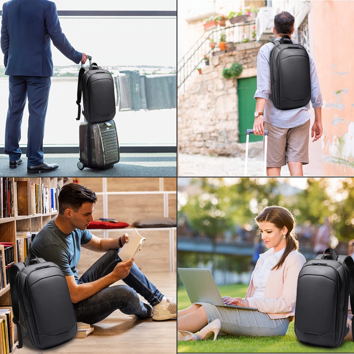 Laptop Backpack Work Business Slim Backpack 17'' Computer Men Women Expandable Lightweight Water-Resistant Durable Casual Daypack Anti-Theft USB Charging Port Bookbag for Travel College School-Black