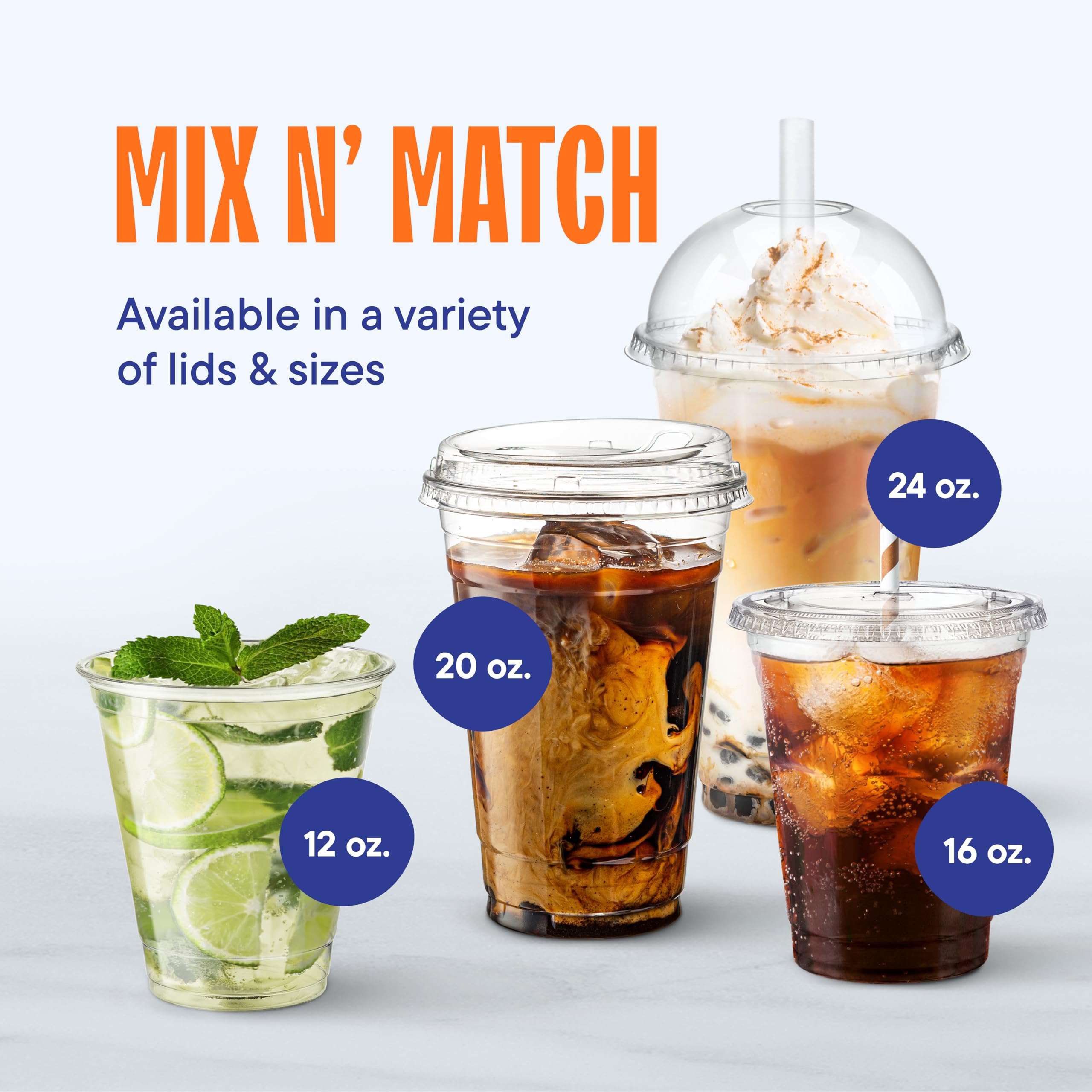 20 oz. Clear Cups with Strawless Sip-Lids, [50 Sets] PET Crystal Clear Disposable 20oz Plastic Cups with Lids