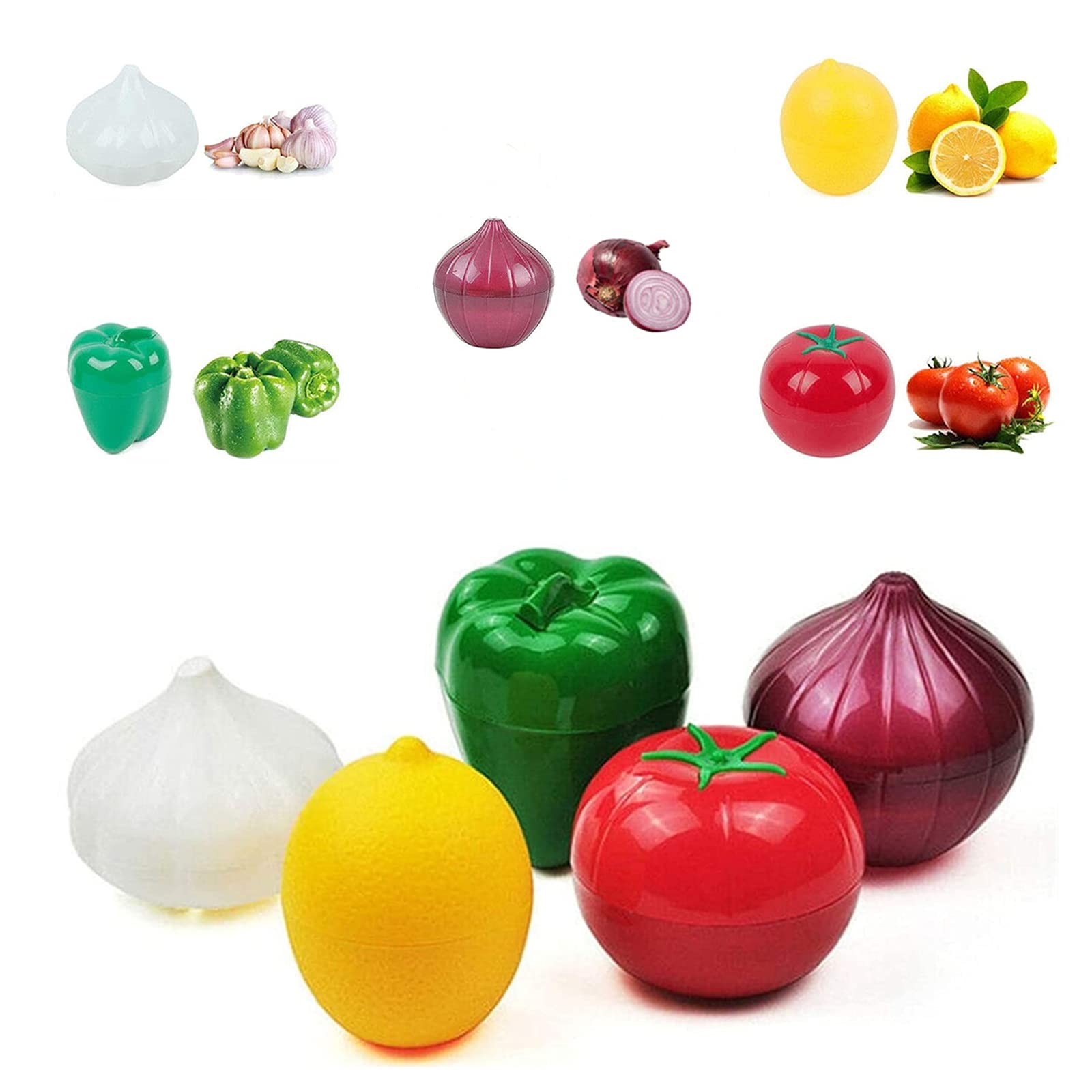 Cc - DMHH & - Cc Onion Storage, Fruit Container Refrigerator, Vegetable Storage, Onion, Lemon, Green Pepper, Tomato, Garlic Storage Container, Refrigerator Preservation 5-Piece Set